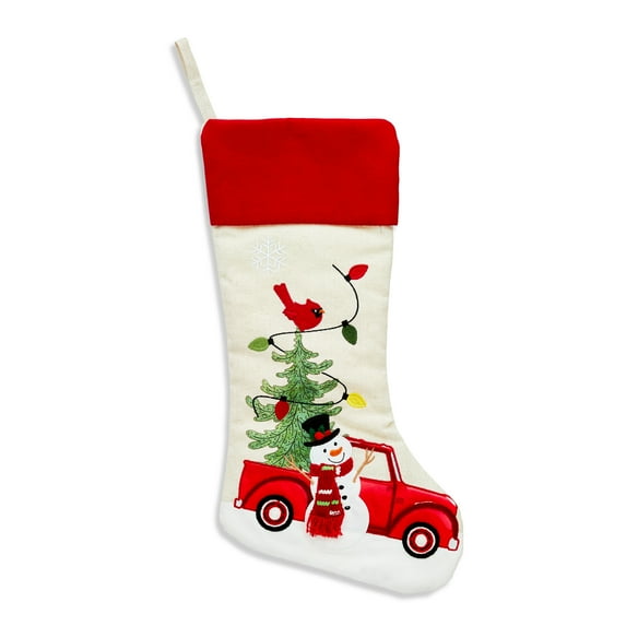 Holiday Time Snowman With Red Truck Christmas Stocking, 19 Inch ...