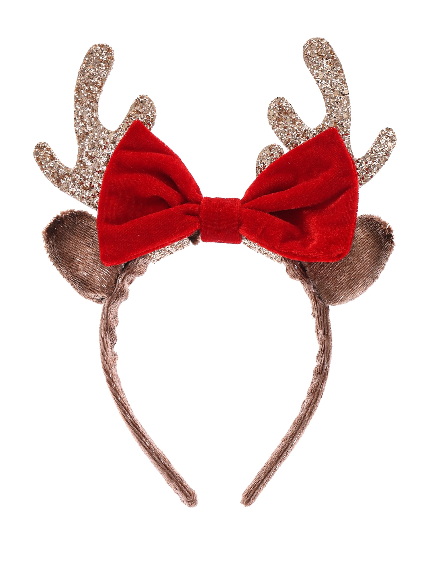 Holiday Time Sparkly Reindeer Antler Headband, Brown with Red Bow, 1 ...