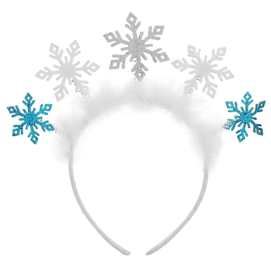 Holiday Time Sparkly Snowflake Headband with Faux Fur for Women and ...