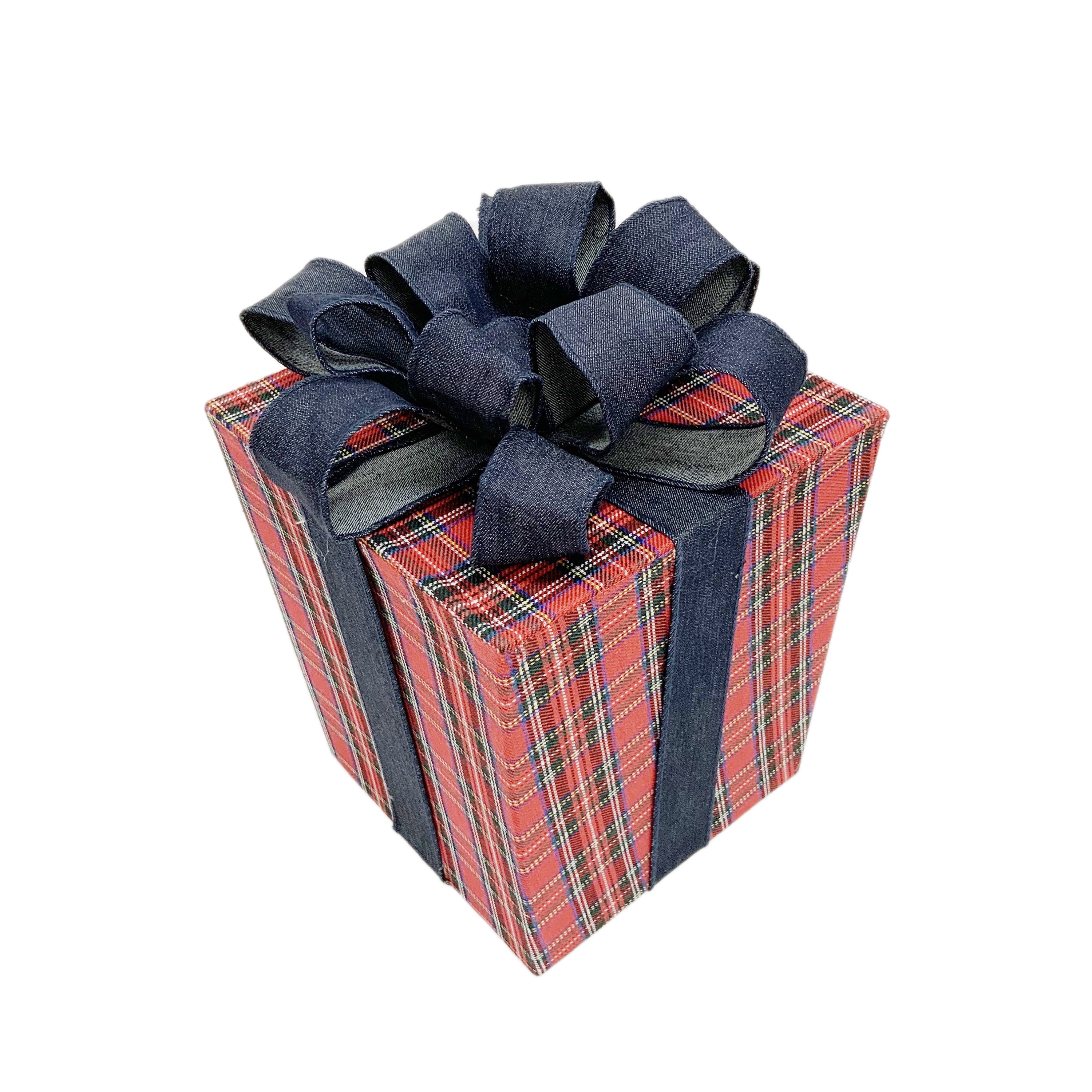Holiday Time Tartan Fabric and Paper Trapezoid Shaped Large Gift Box ...