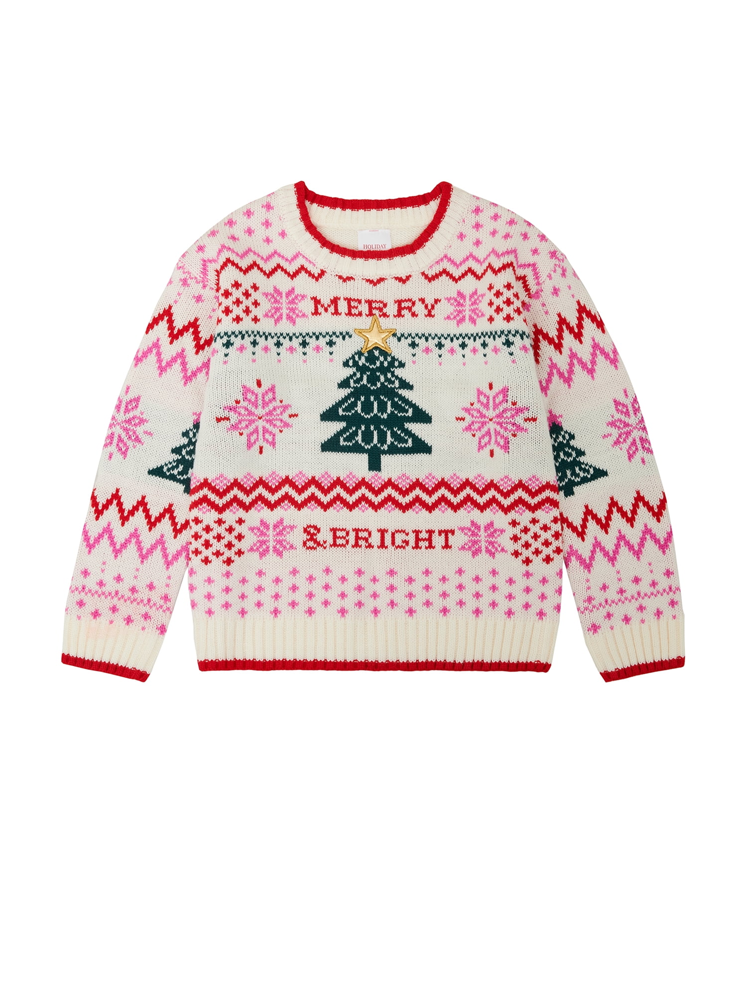 Holiday Time Toddler Girls Merry & Bright Christmas Sweater, Sizes 12M ...