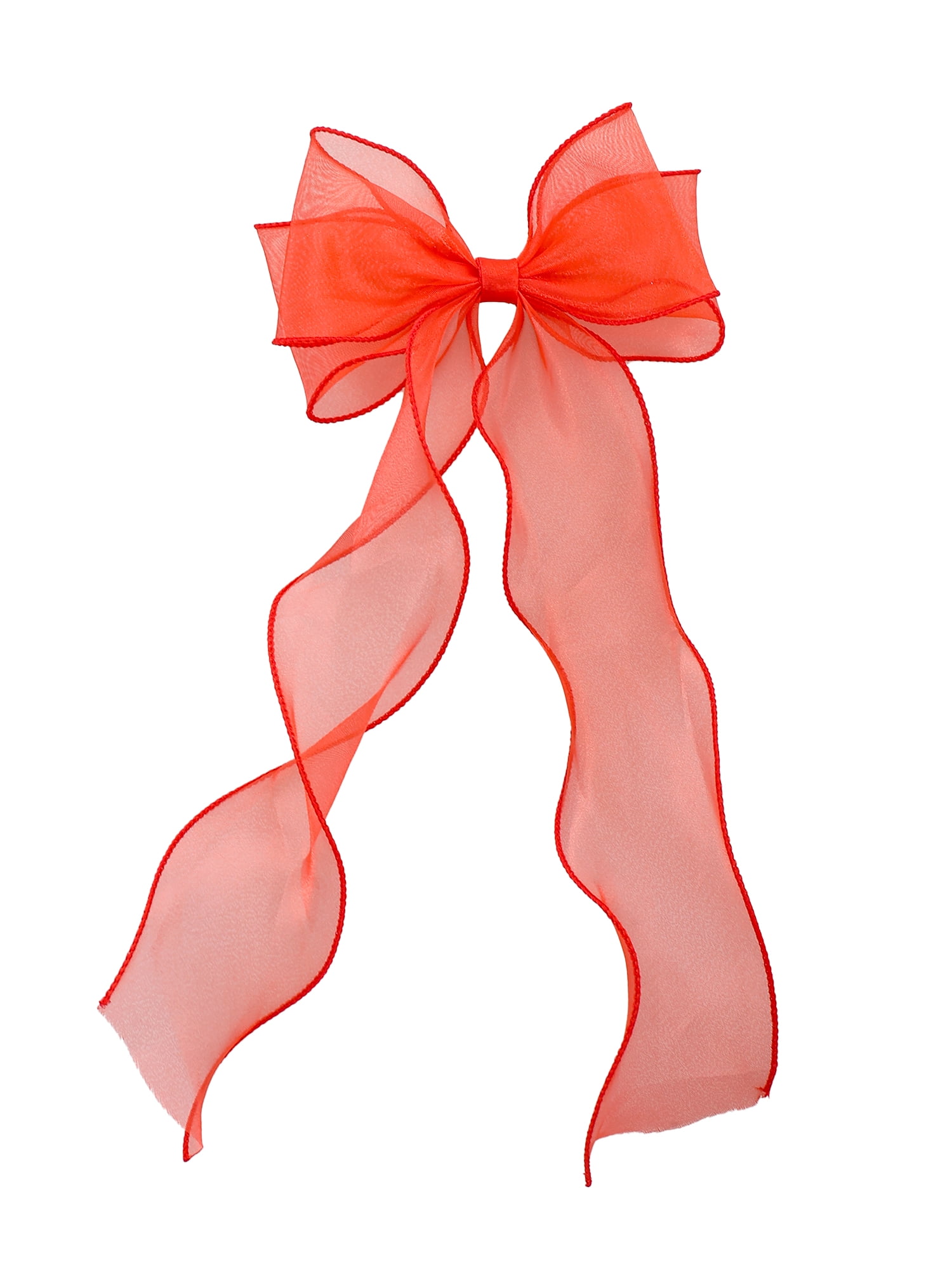 Red Tulle Ribbon Hair Bow Barrette - Christmas Hair Accessory - Walmart.com