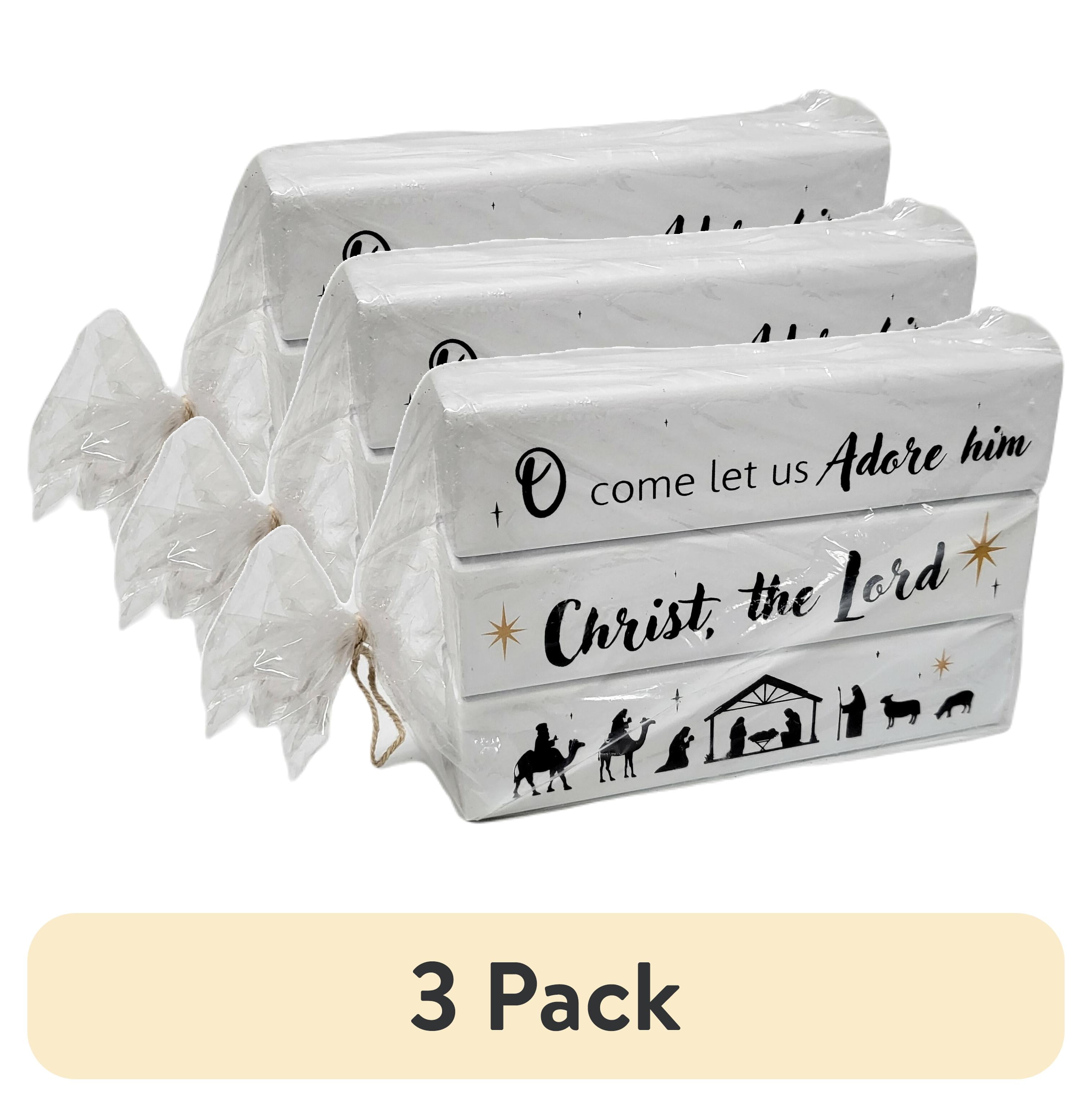 (3 pack) Holiday Time White "O Come Let Us Adore Him" Wooden Block ...