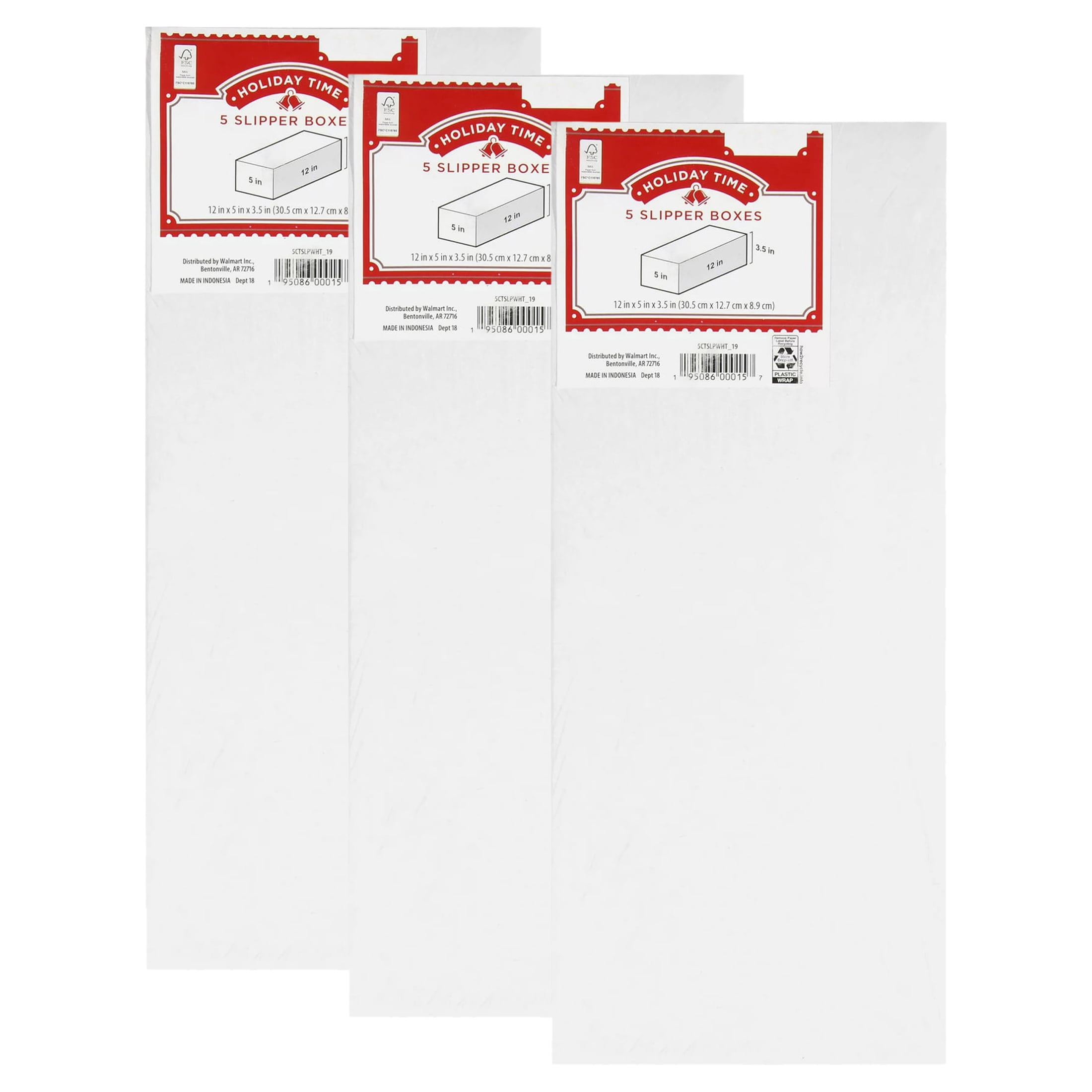 (3 pack) Holiday Time White Paper Slipper Gift Boxes, (5 Count) 12" x 5 ...