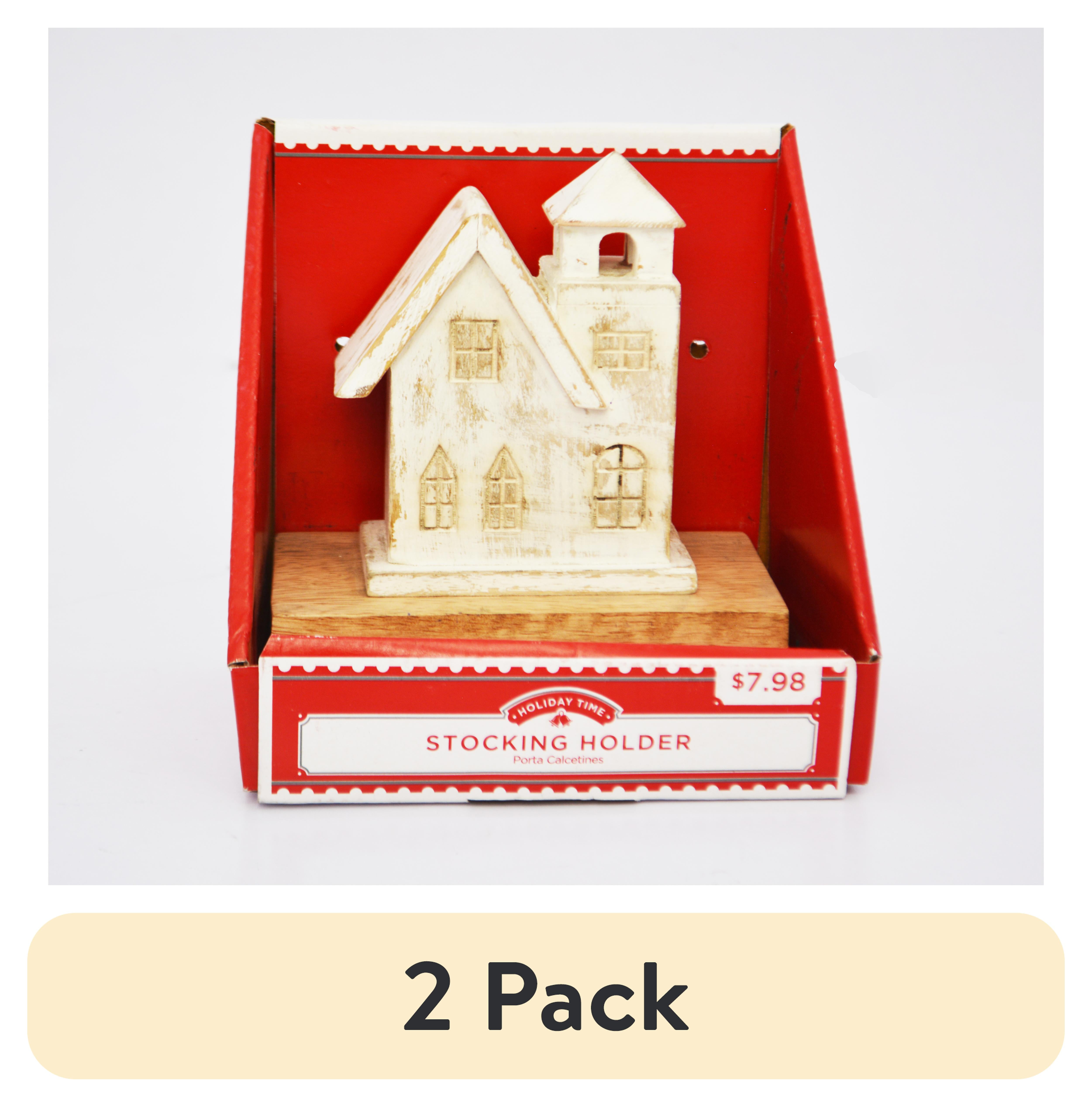 (2 pack) Holiday Time White Wash Wood Church Stocking Holder, 6-inch ...