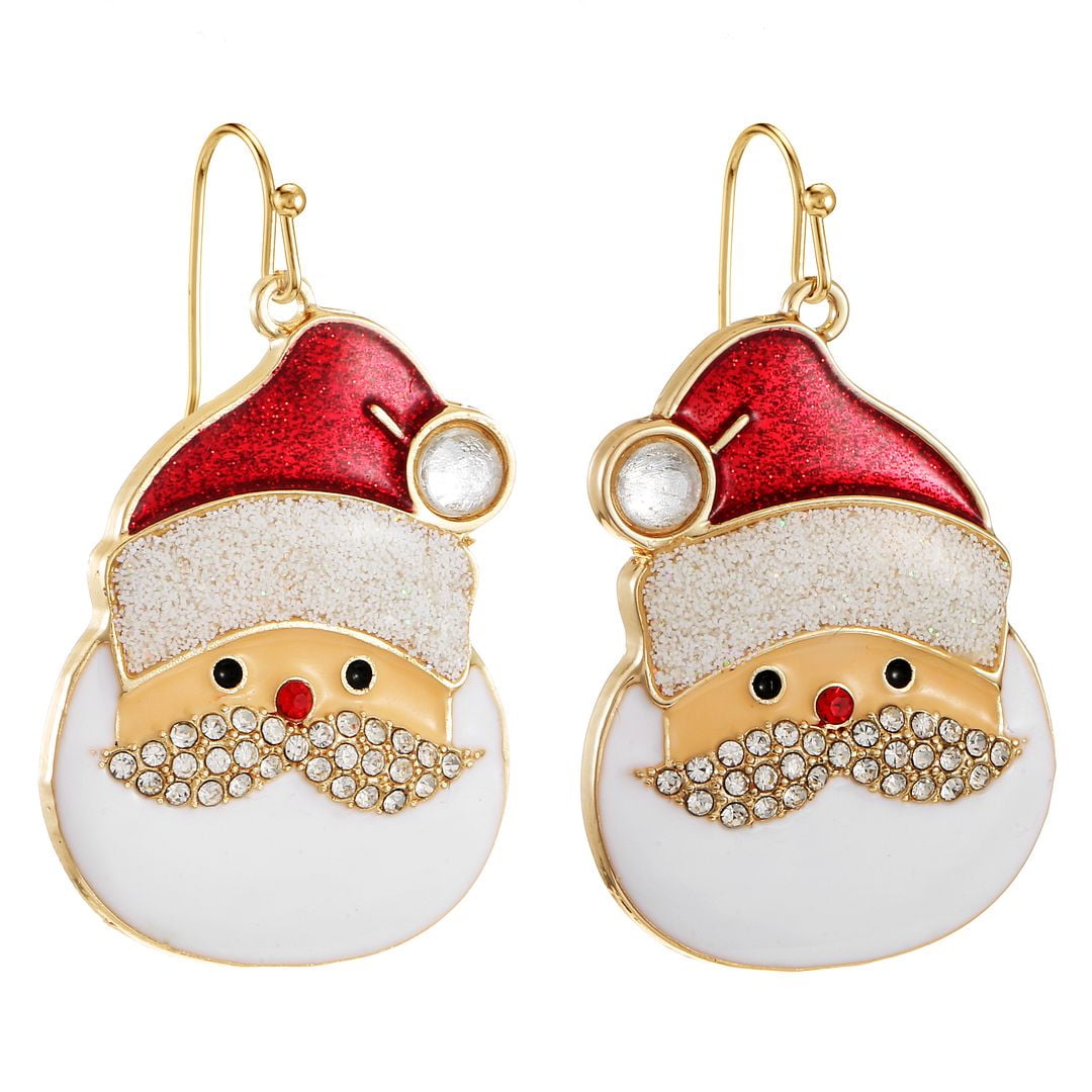 Holiday Time Women's Goldtone Santa Earring Red Gold - Walmart.com