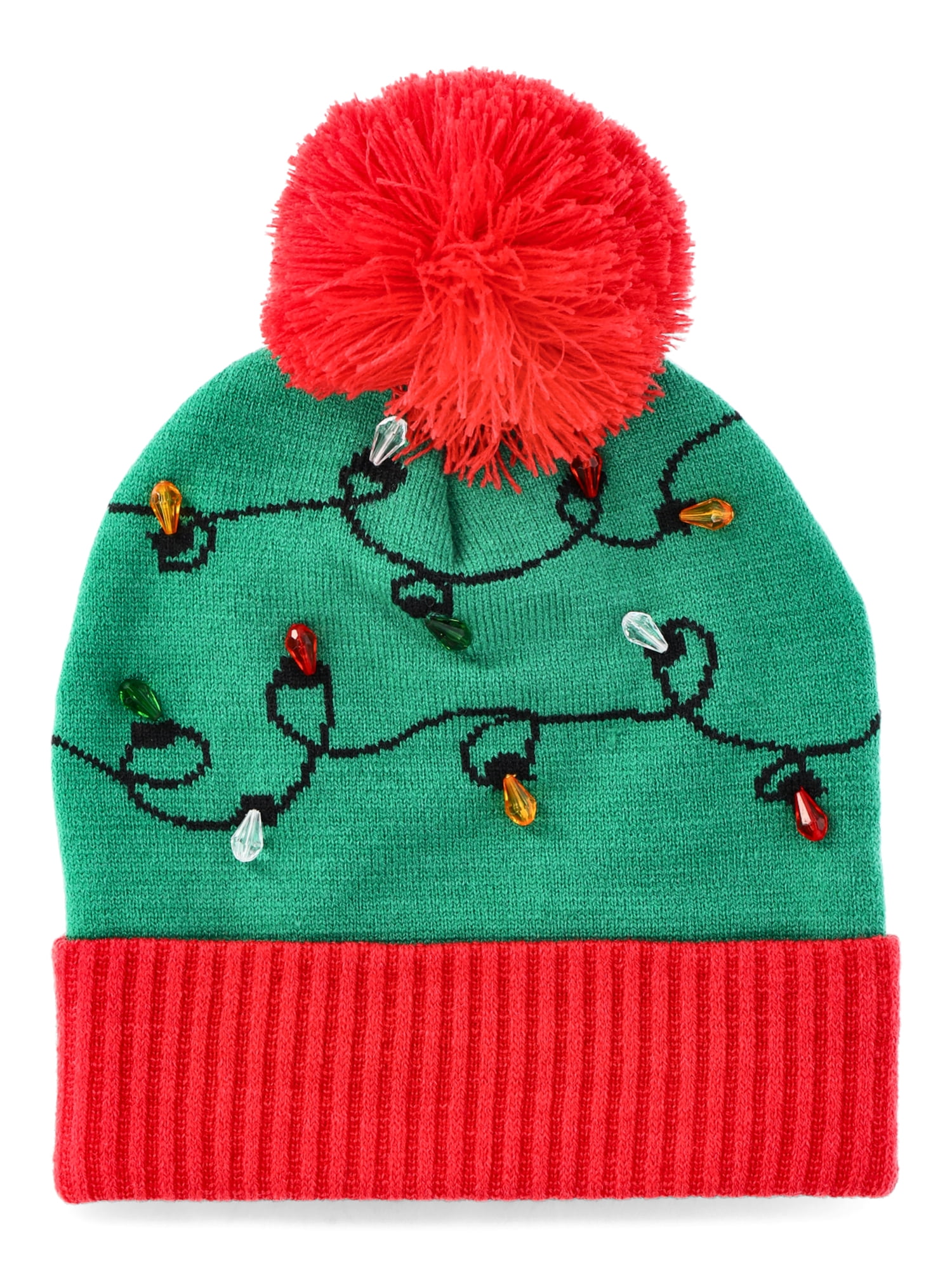 Holiday Time Women's Festive Lightbulb Hat Green Multi-Color Adult ...