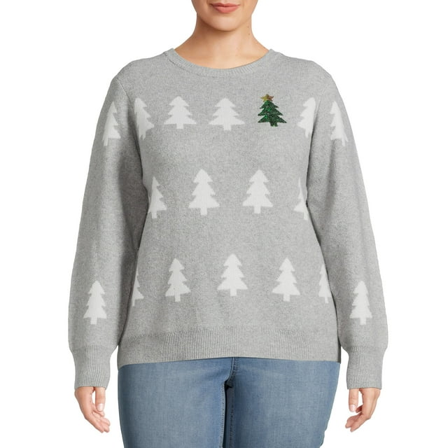 Holiday Time Women's Plus Christmas Tree Sweater - Walmart.com