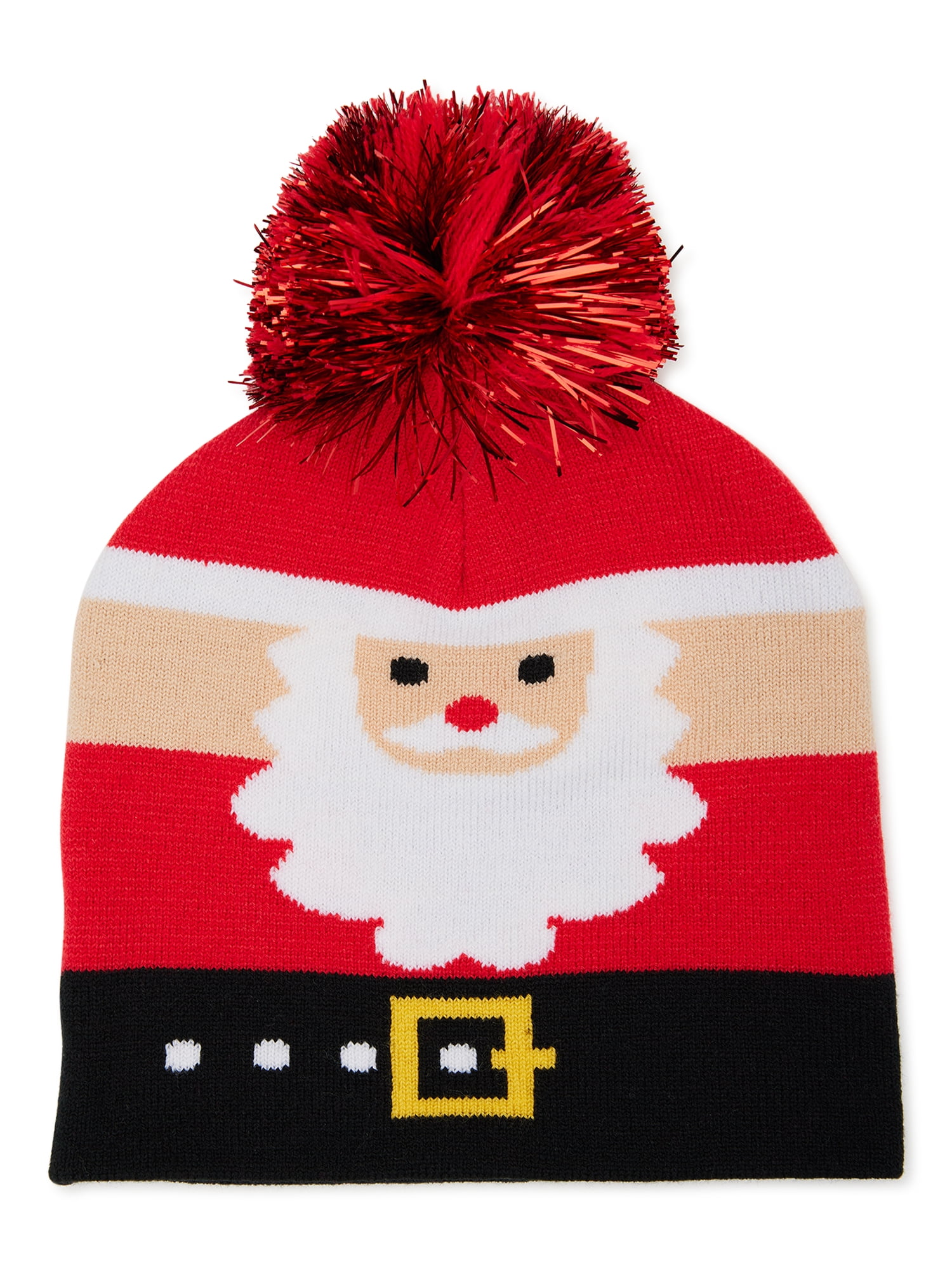 Holiday Time Women's Santa Face Pom Pom Beanie Hat Red - Walmart.com