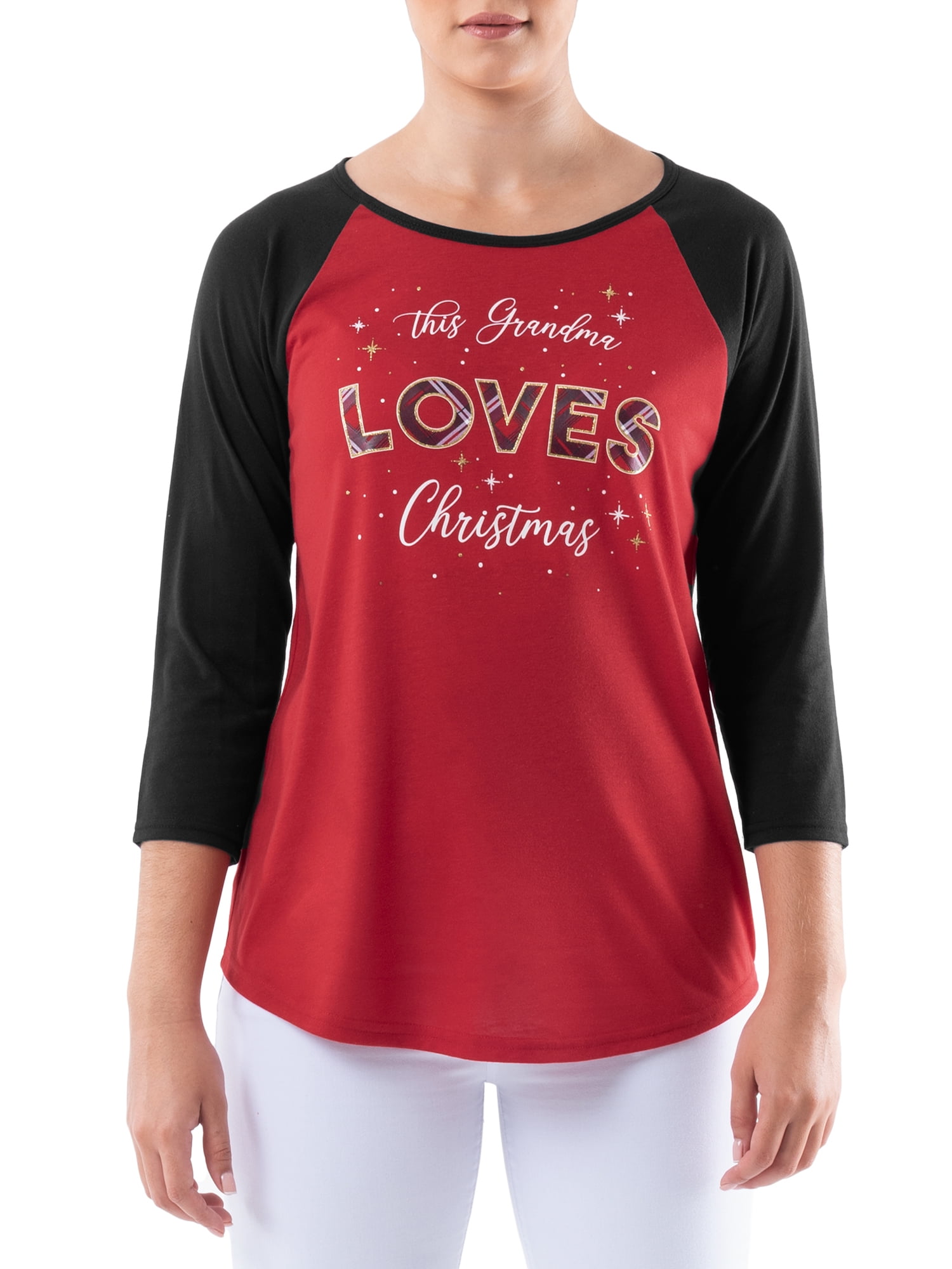 Holiday Time Women's and Women's Plus Christmas Graphic Raglan Sleeve ...