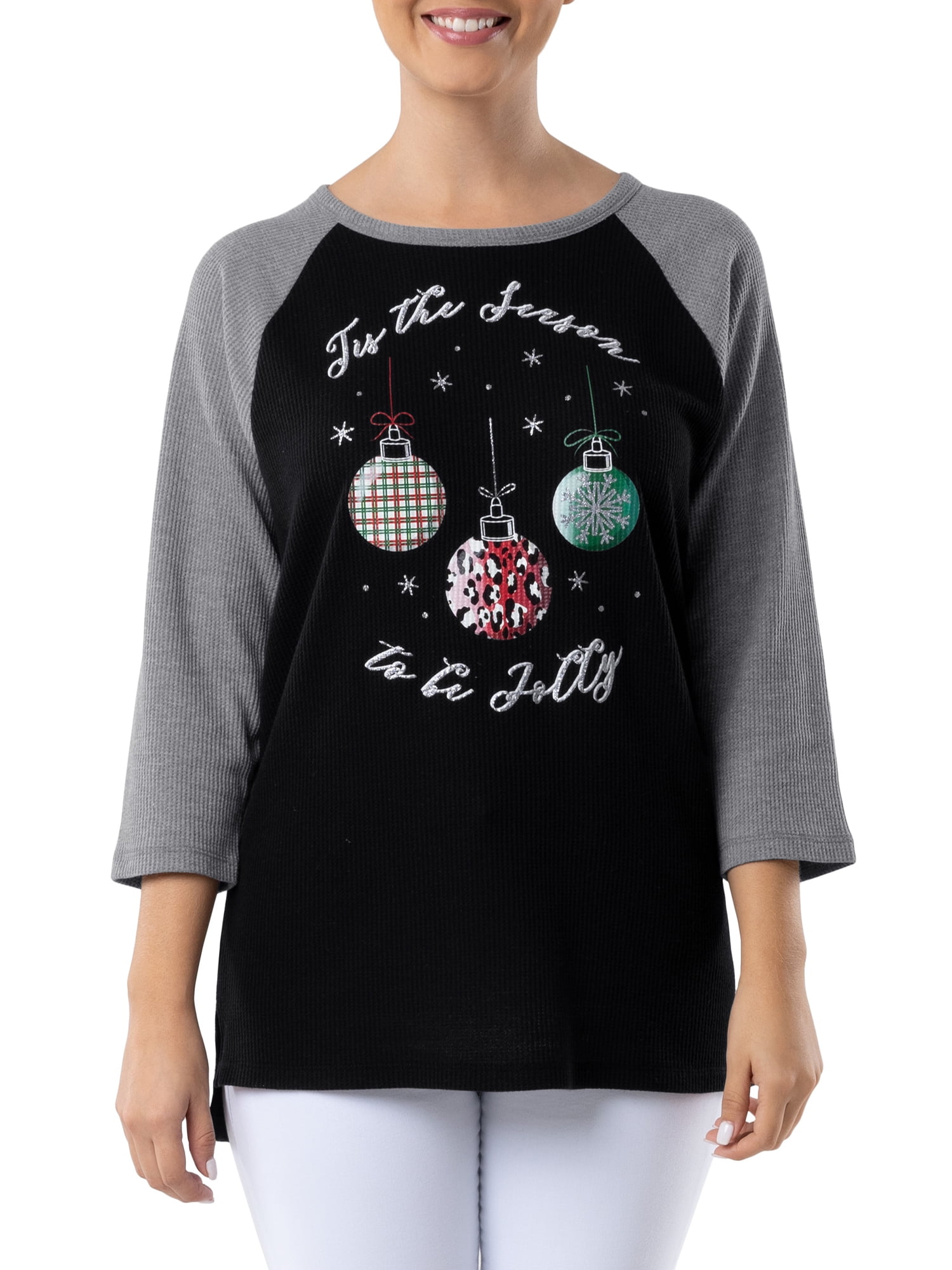 Holiday Time Women's and Women's Plus Christmas Raglan Long Sleeve ...