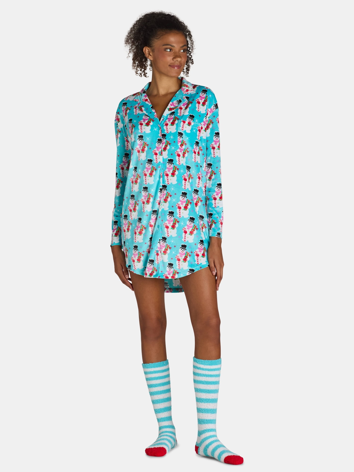 Holiday Time Women's Cozy Minky Notch Collar Sleepshirt & Fuzzy Socks ...