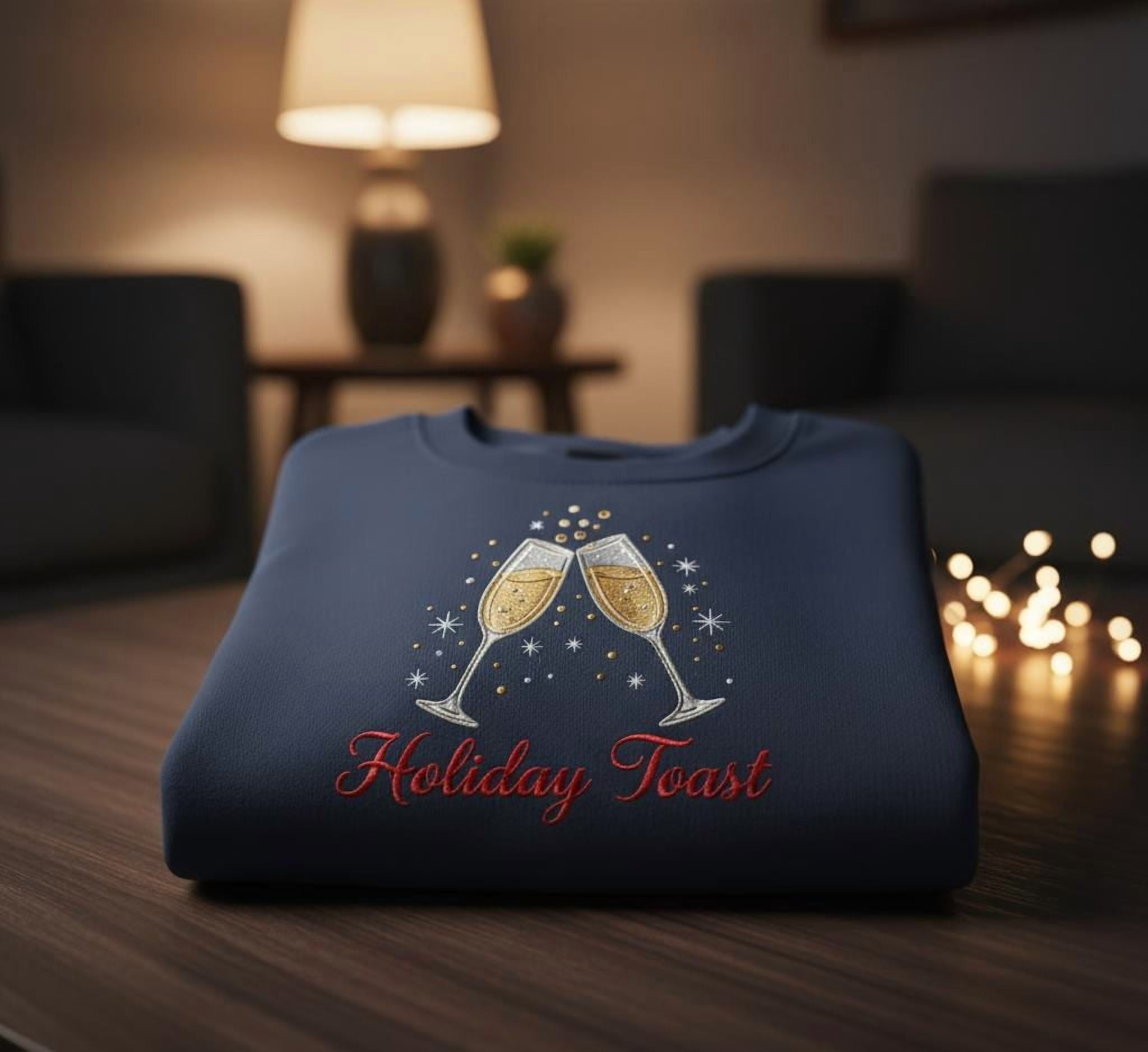Holiday Toast Embroidered Champagne Sweatshirt Festive Christmas ...
