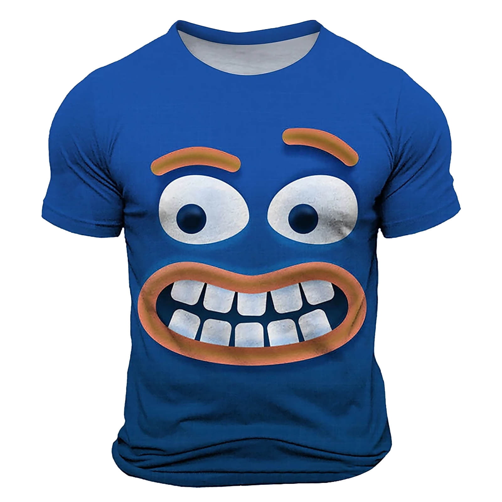 Holiday Top for Men Style Emoticon Printed Crew Neck Short Sleeved Mens ...