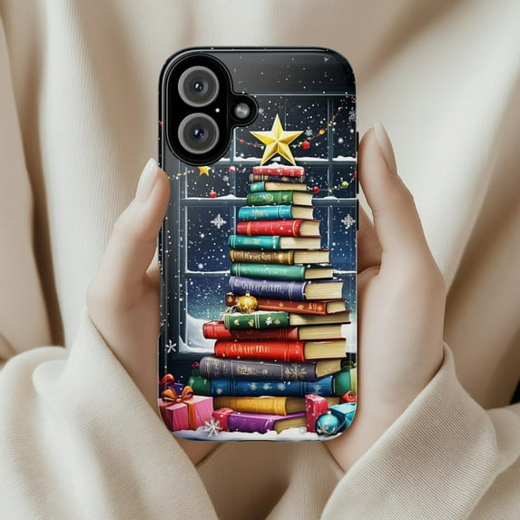 Holiday Tree Books Elegant Winter Snowy Scene Phone Case 17 16 15 14 13 ...