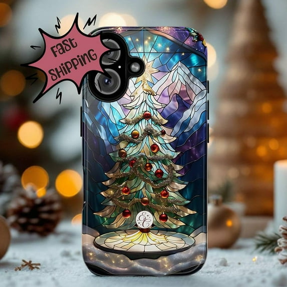 Holiday Tree Stained Glass Phone Case with Festive Bright Style 17 ...
