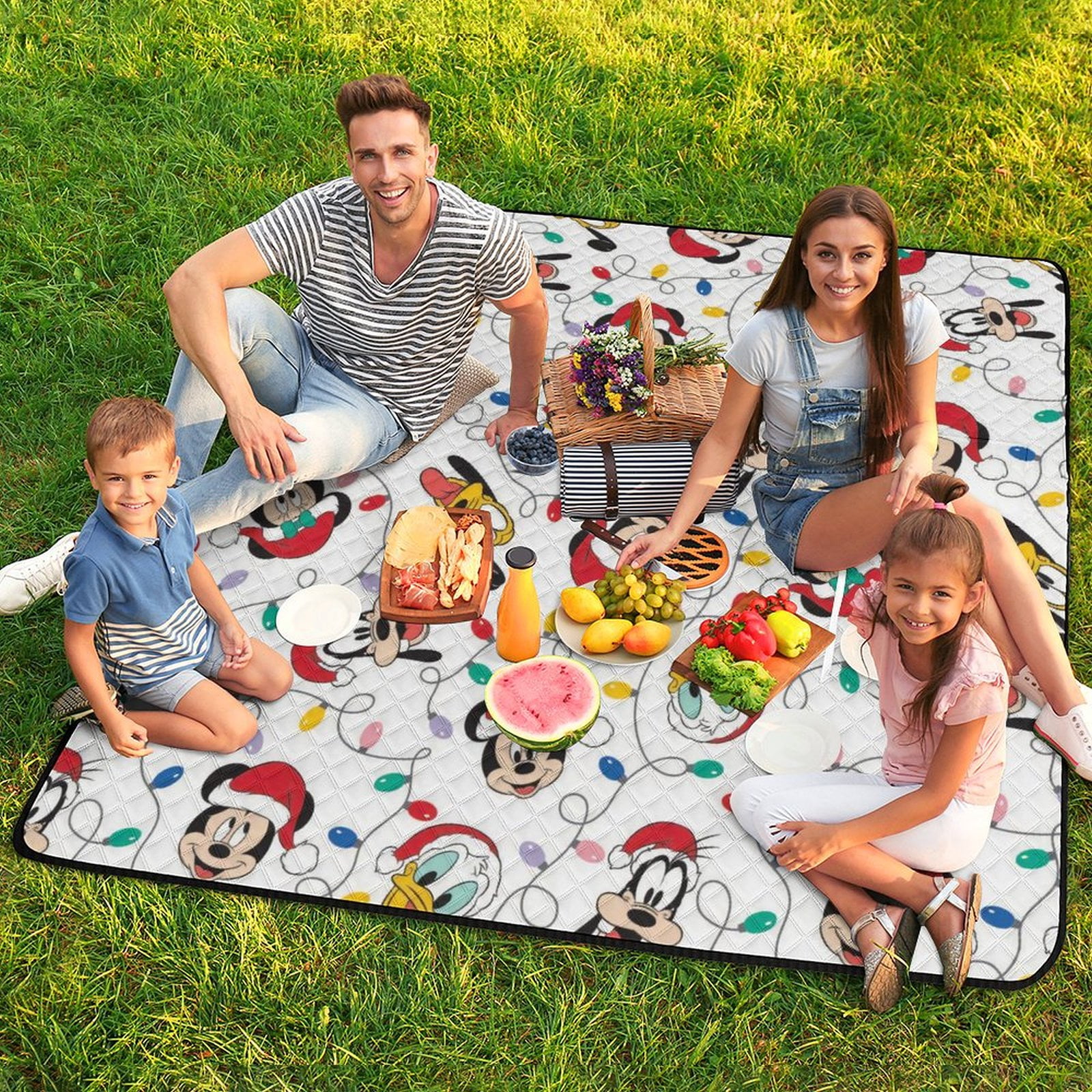 Holiday White Mickey Mouse Festive Lights Picnic Blankets Extra Large ...