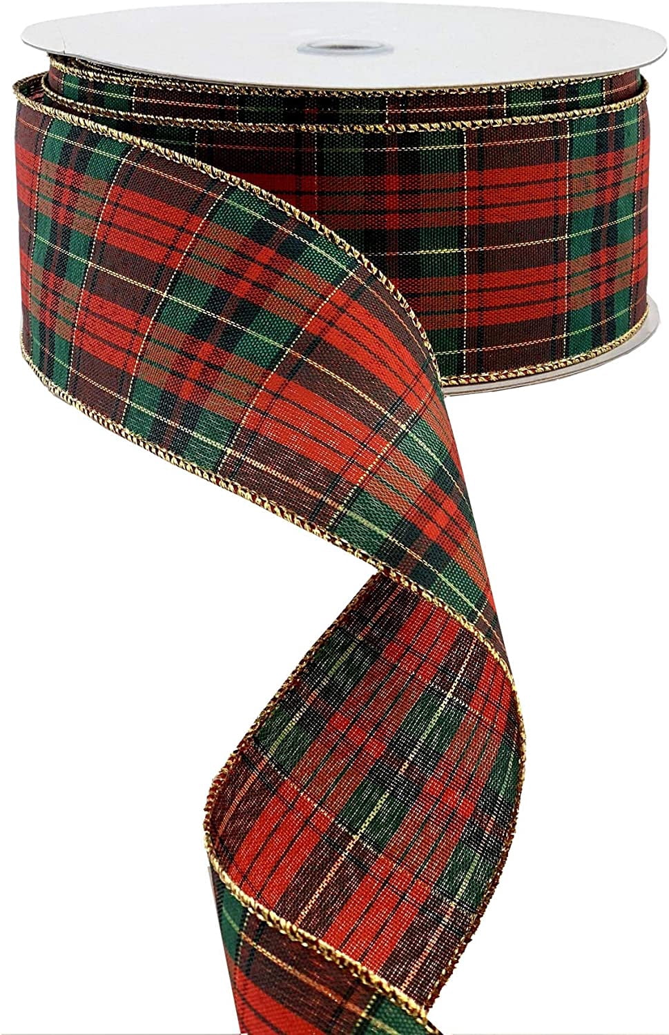 Walmart Holiday Bow, Red Gold Edge Plaid Wired Christmas Tree Ribbon ...