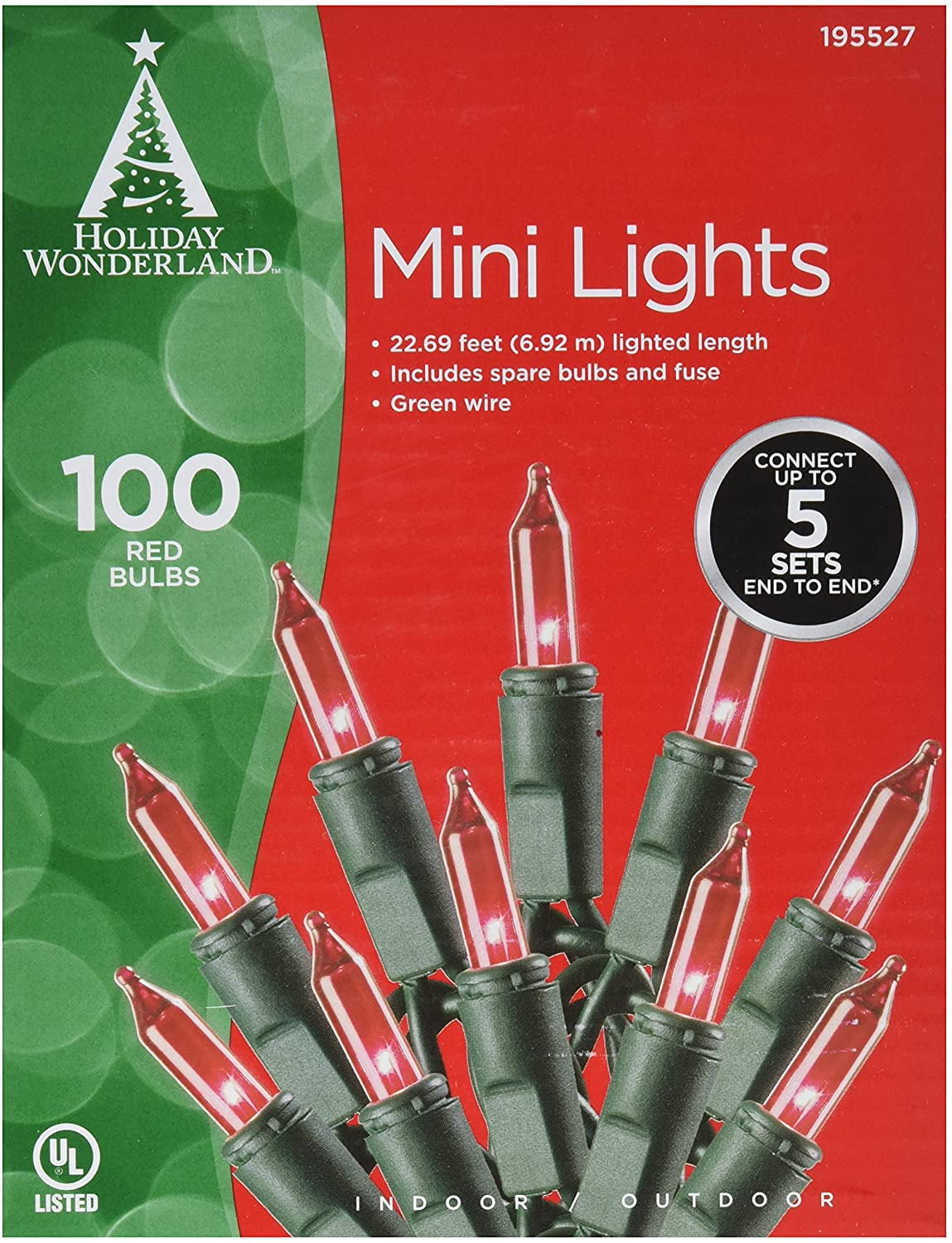Holiday Wonderland Christmas 100-Count Red Mini Light Set, Indoor ...