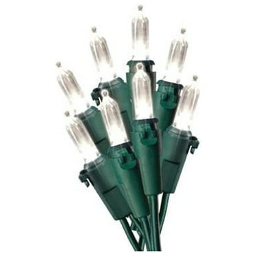 Set of 50 Pure White LED Mini Christmas Lights 4" Spacing - Green Wire ...