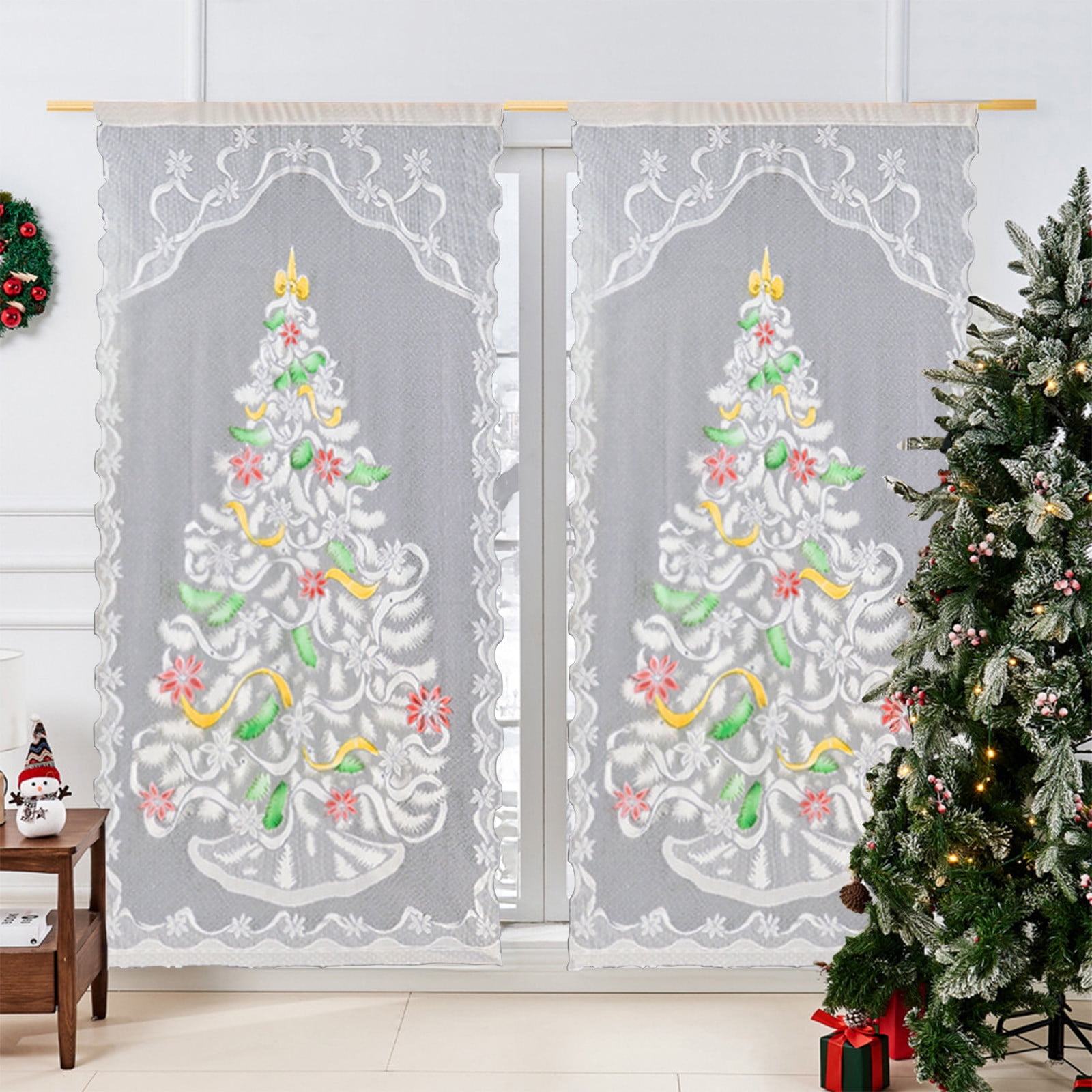 Holiday products, Christmas Colorful Christmas Tree Curtain Lace ...
