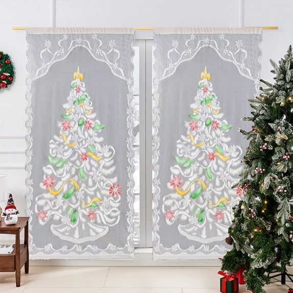 Holiday products, Christmas Colorful Christmas Tree Curtain Lace ...
