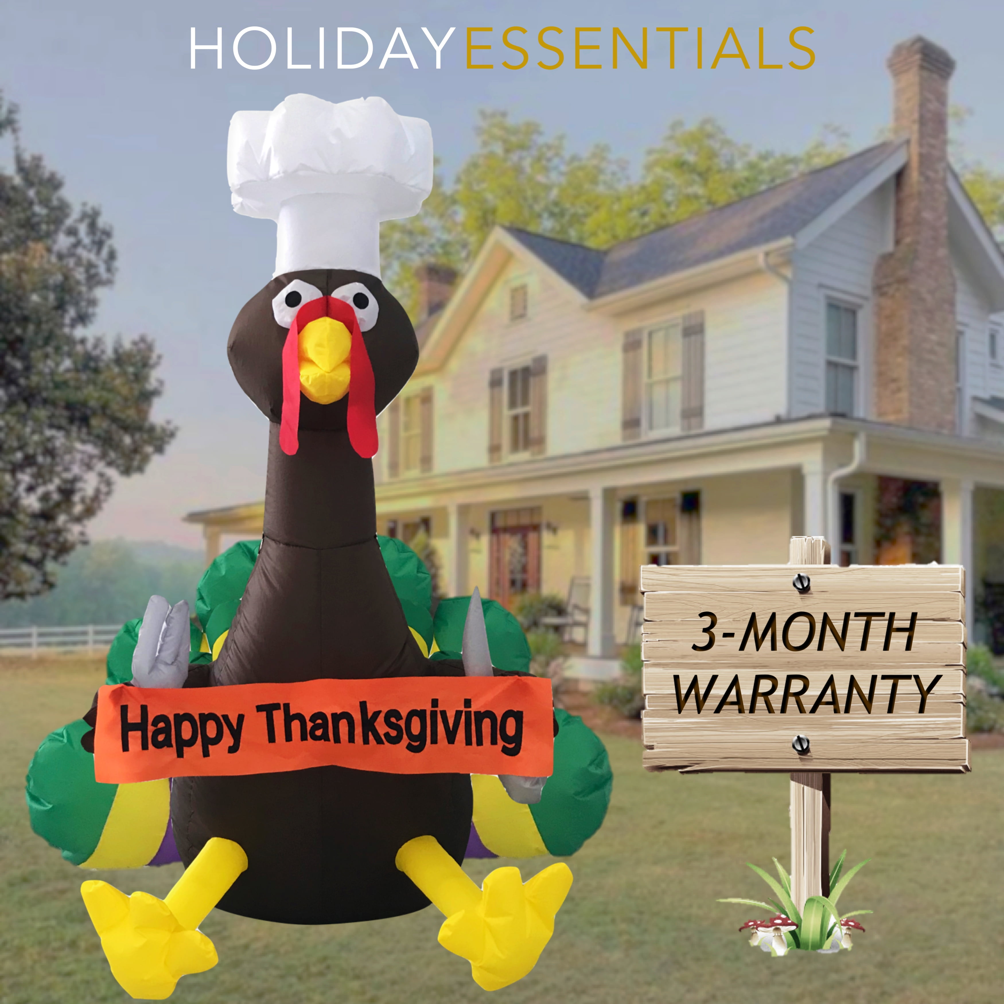 HolidayEssentials 5 ft Outdoor Thanksgiving Turkey Inflatable, Blow Up ...