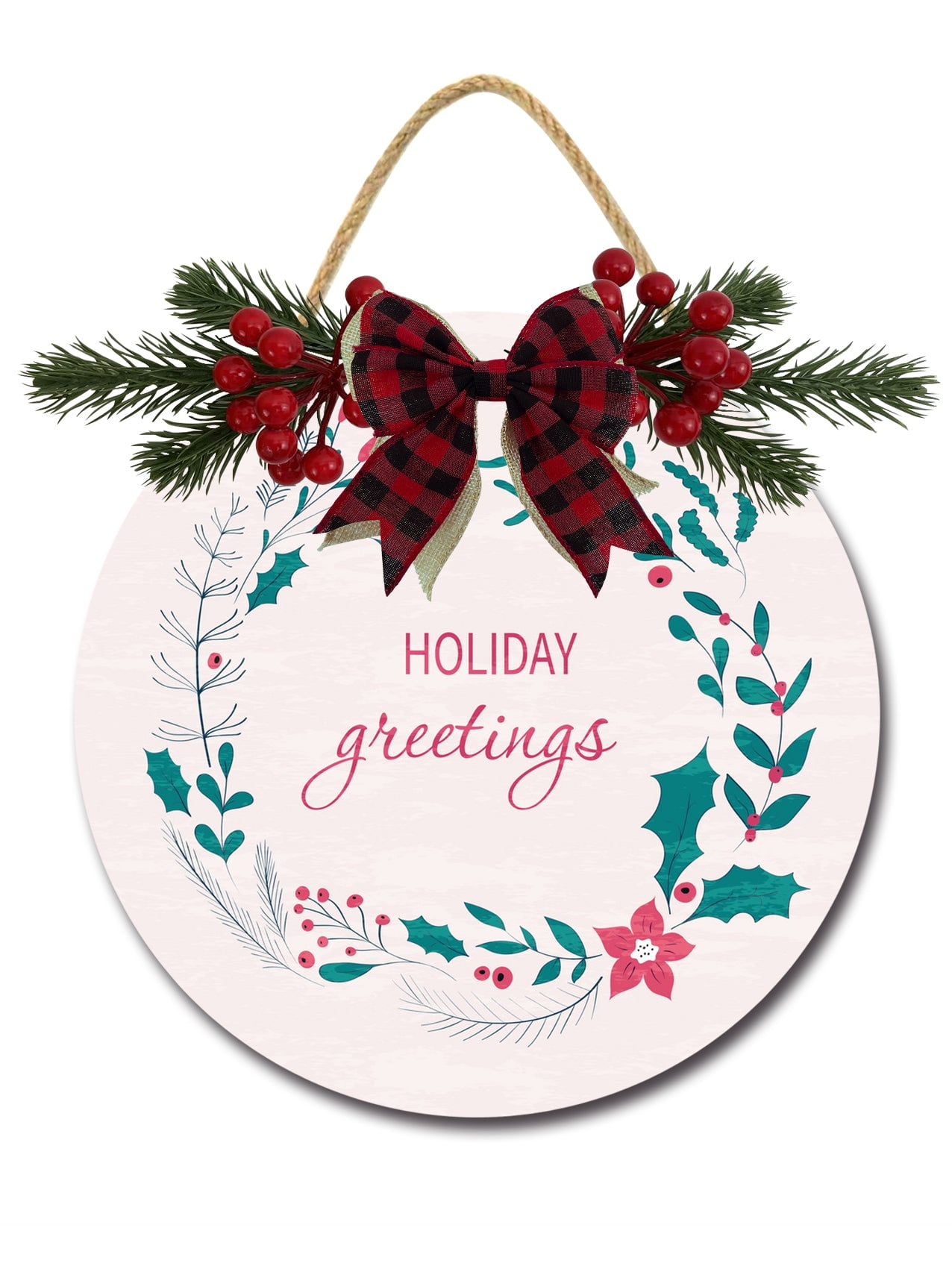 Holidays Greeting Sign Front Door Porch Decorations, Round Rustic Wood ...