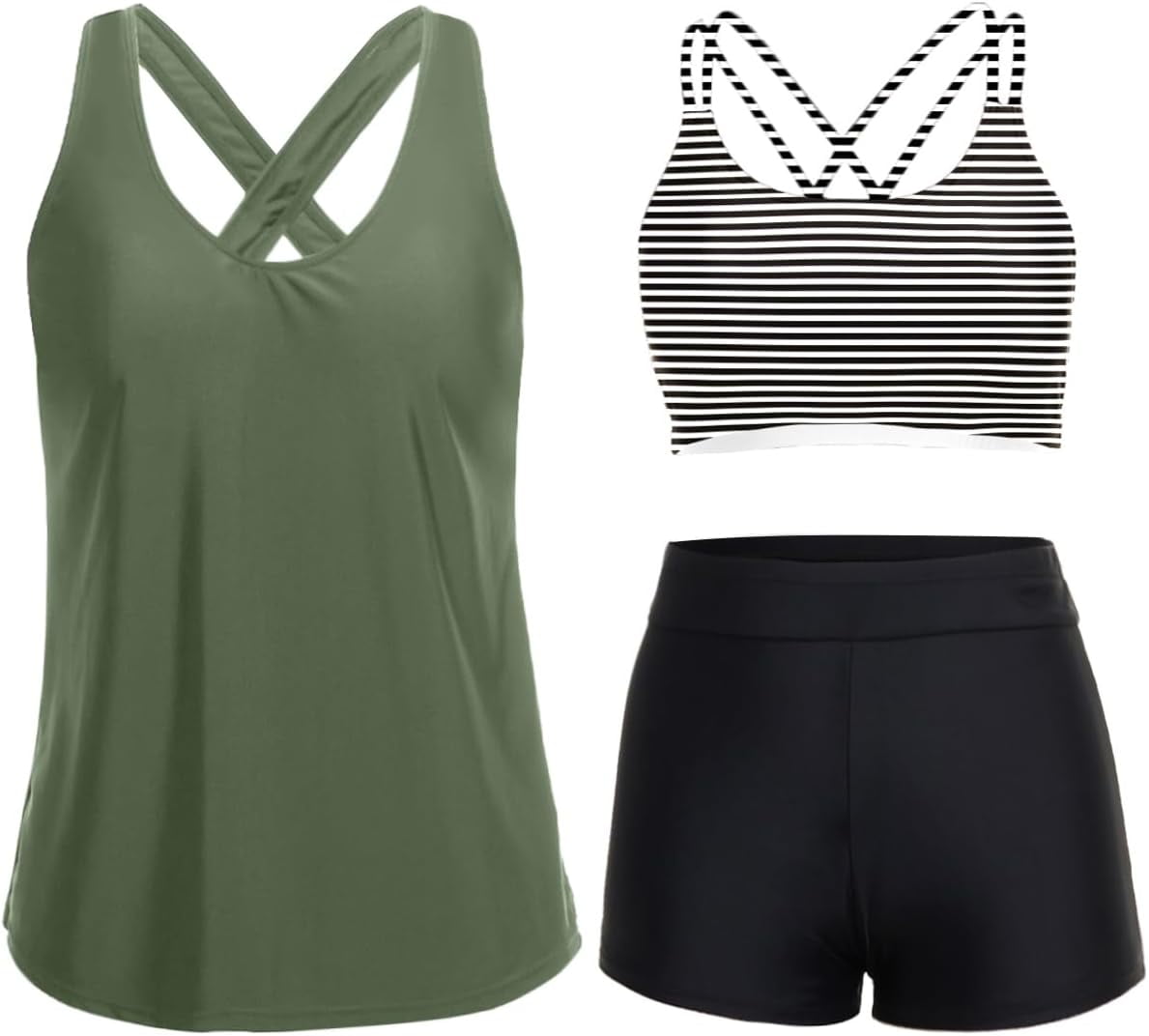 Holipick 3 Piece Tankini Swimsuits for Women Tummy Control Bathing ...