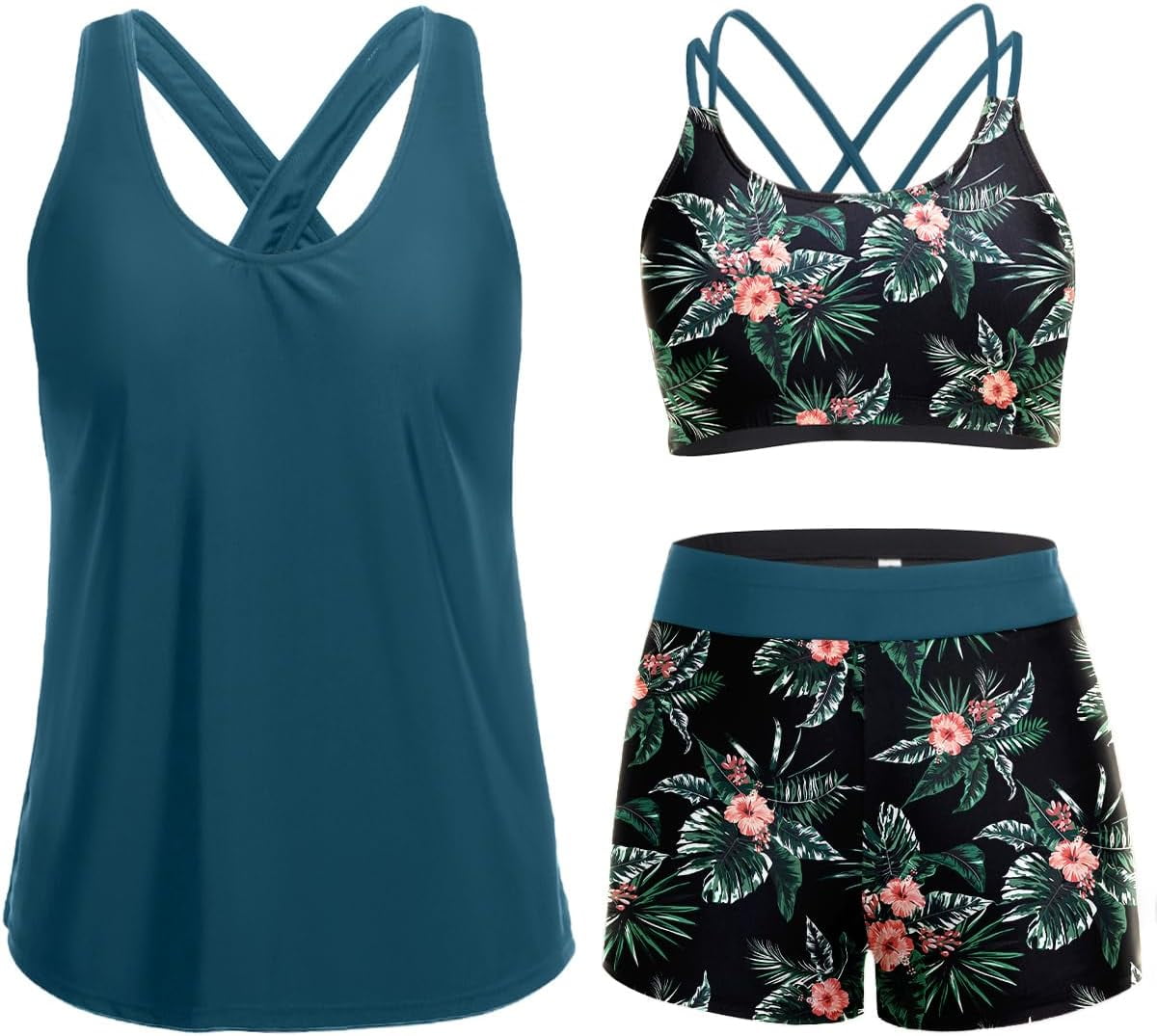 Holipick 3 Piece Tankini Swimsuits for Women Tummy Control Bathing ...