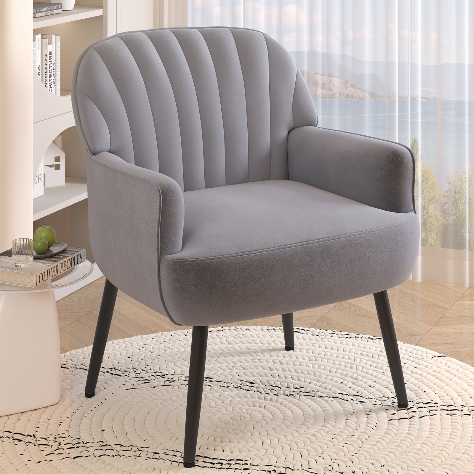 Holiway Accent Chair Flannel Upholstered with Metal Legs, Modern Sofa ...