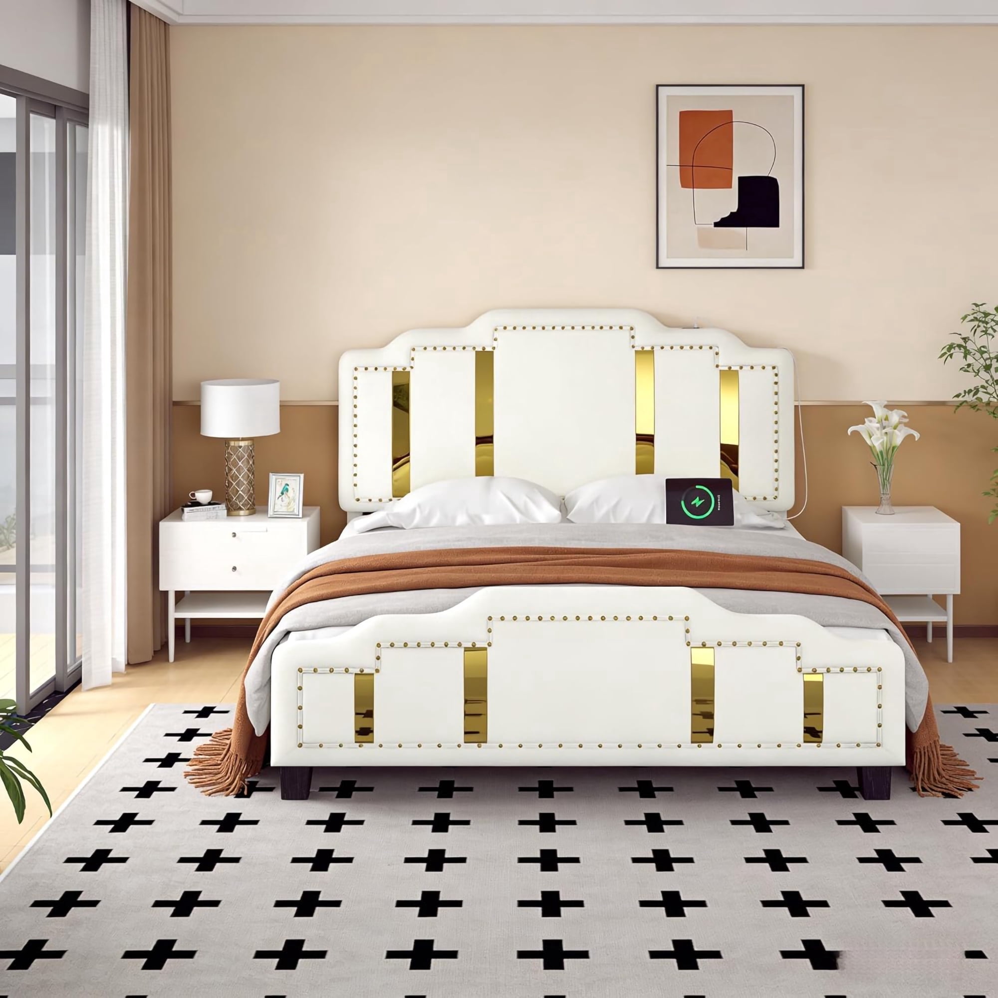Holiway Full Upholstered Bed Frame with Adjustable Headboard, Bed Frame ...