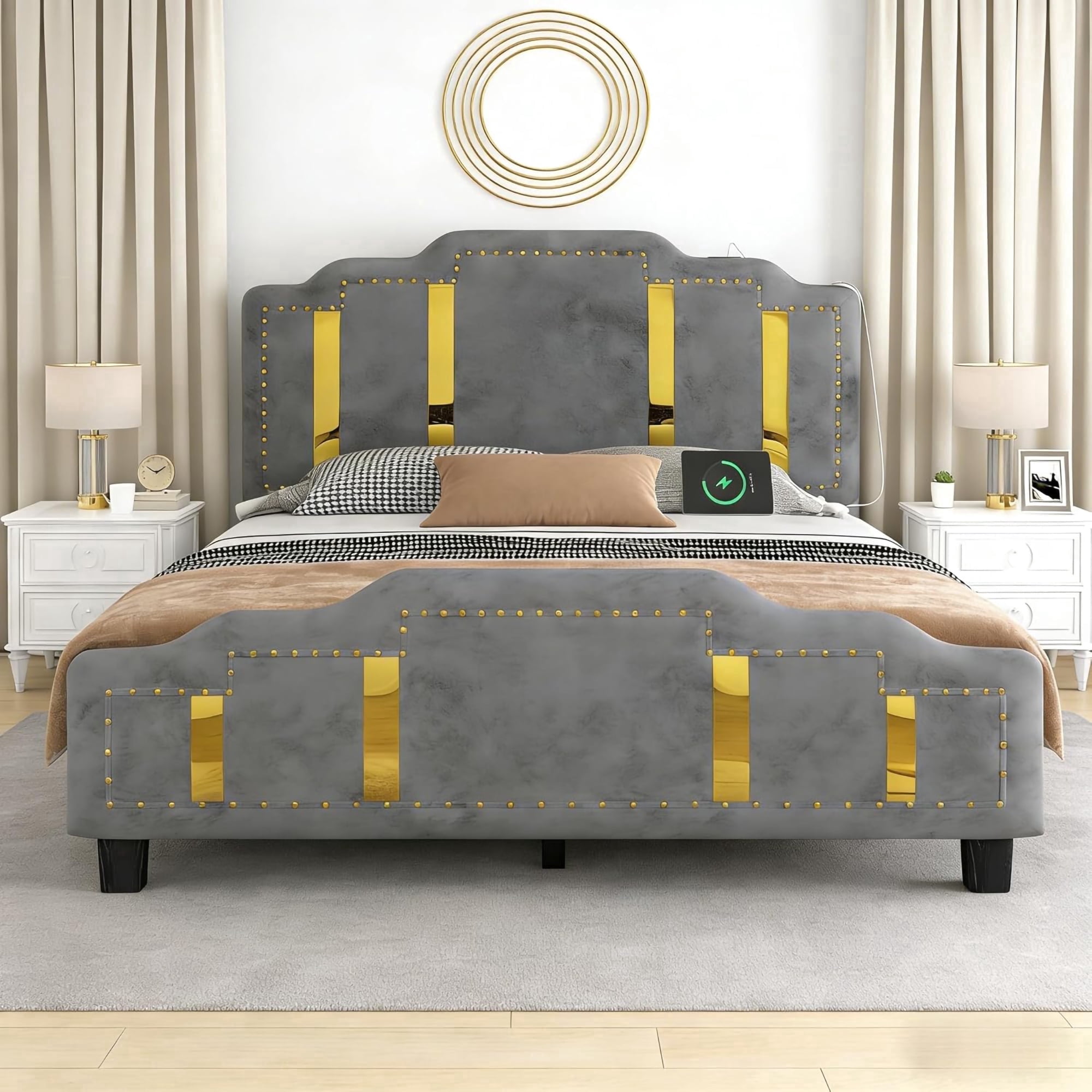 Holiway Full Upholstered Bed Frame with Adjustable Headboard, Bed Frame ...