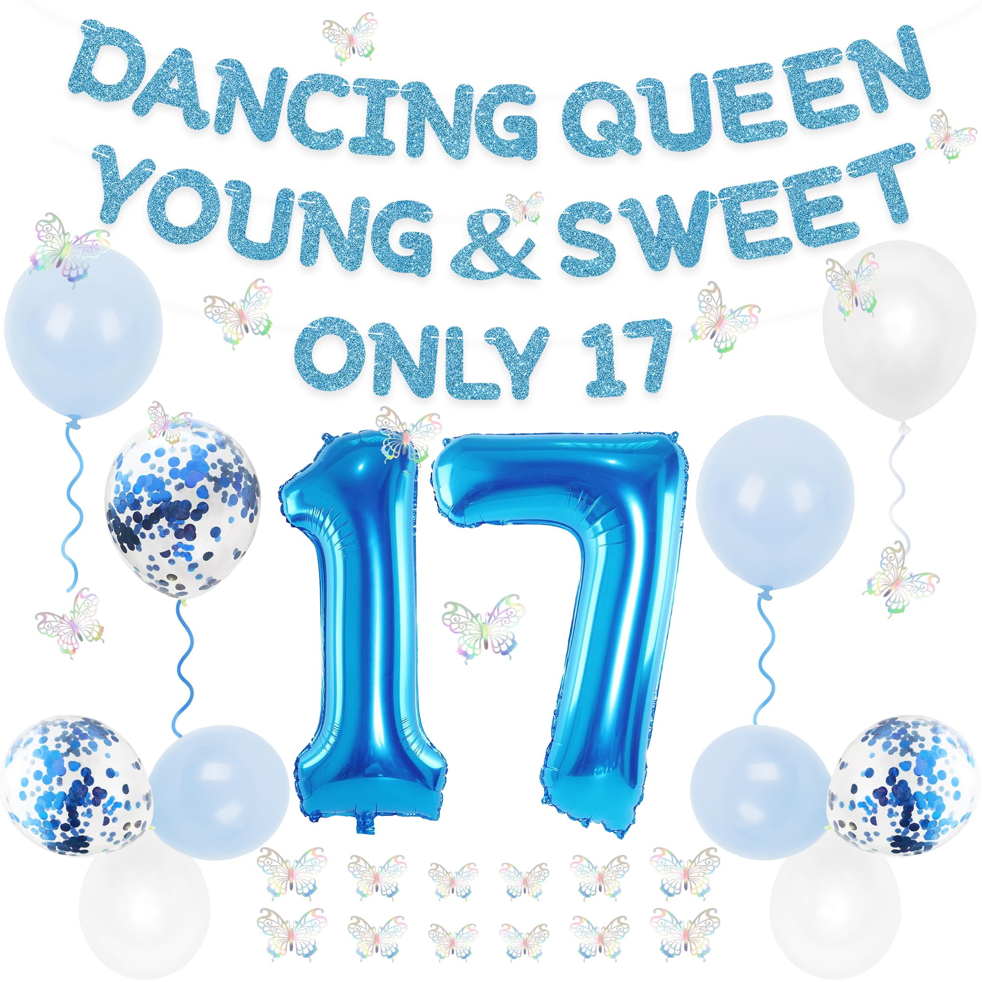 Holkcog 17th Birthday Decorations For Girl, Blue MHD117 Year Old Party ...