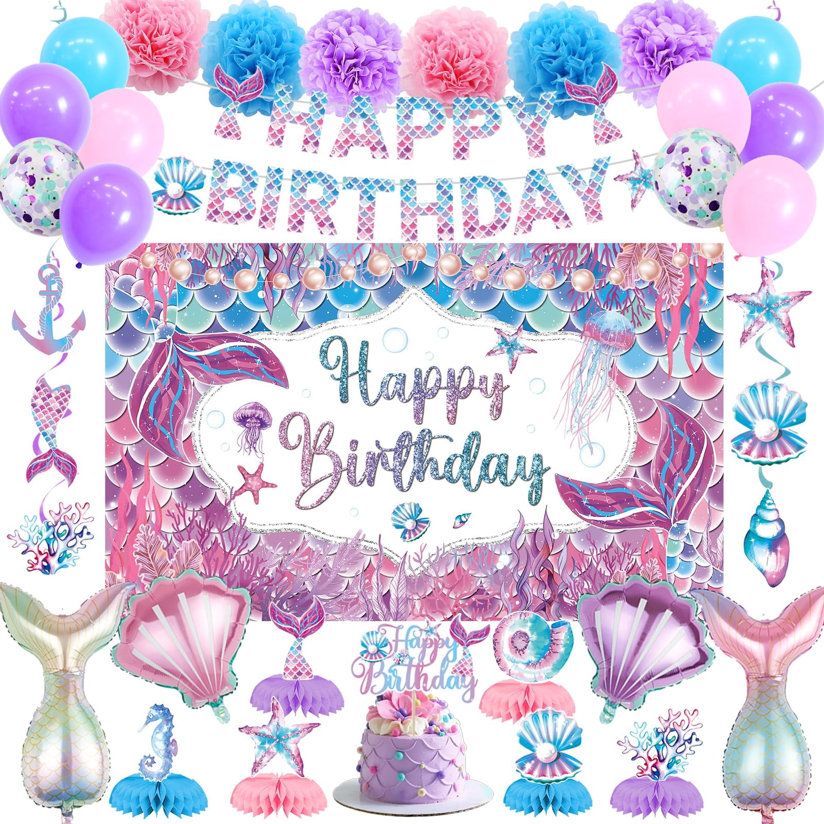 Holkcog Birthday Party Decorations for Girls, Purple Party Banner ...