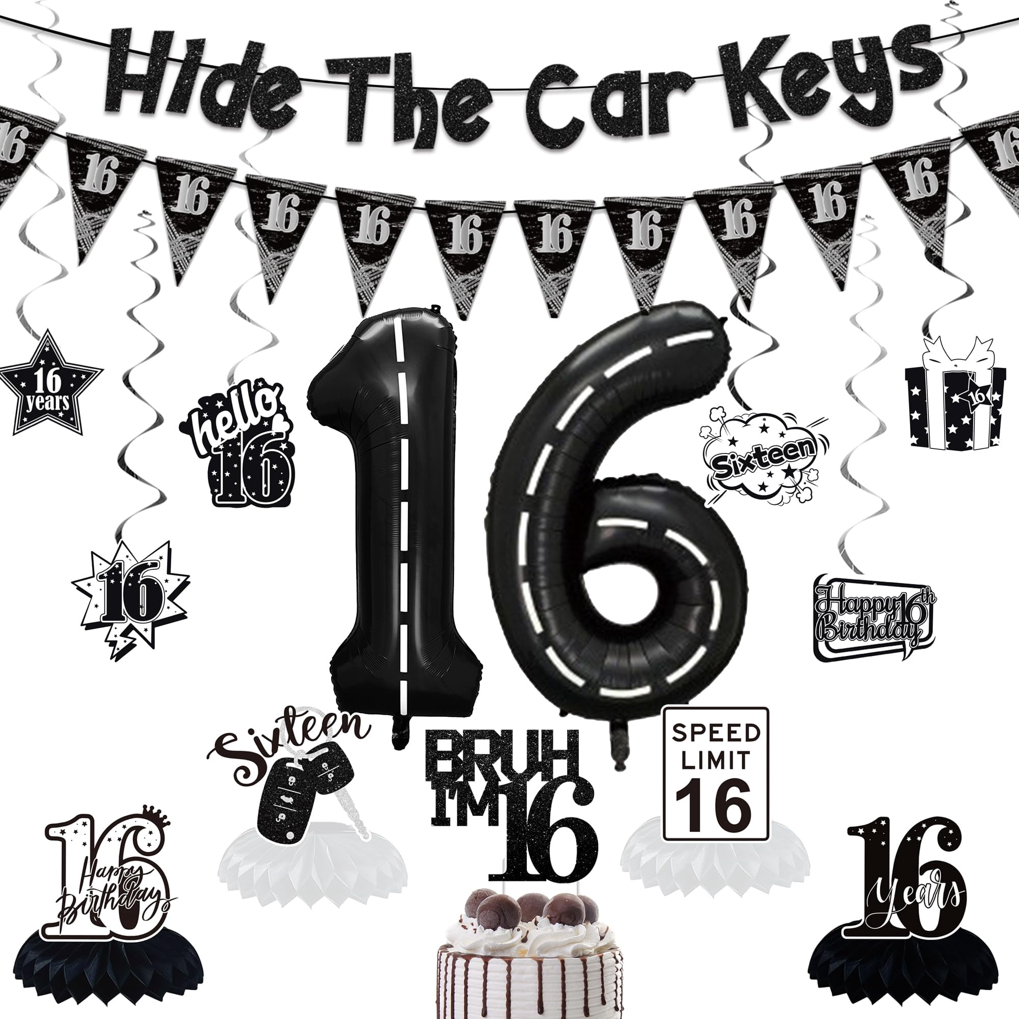 Holkcog Black 16th Birthday Decorations, Hide The Car Keys Party Banner ...