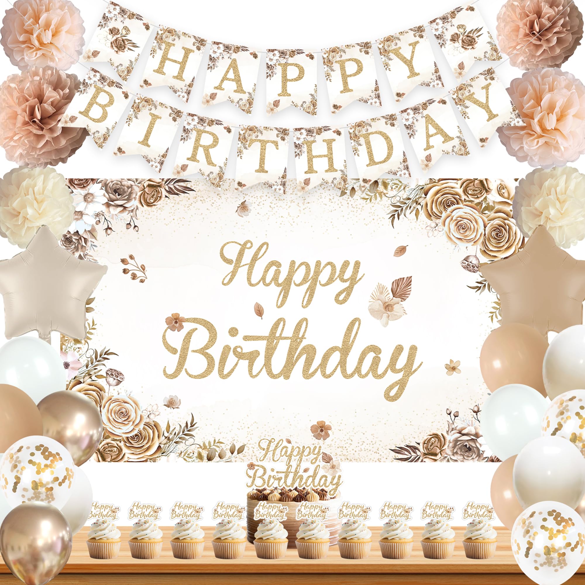 Holkcog Boho Birthday Decorations for Women, ZLK1 Beige Cream Neutral ...