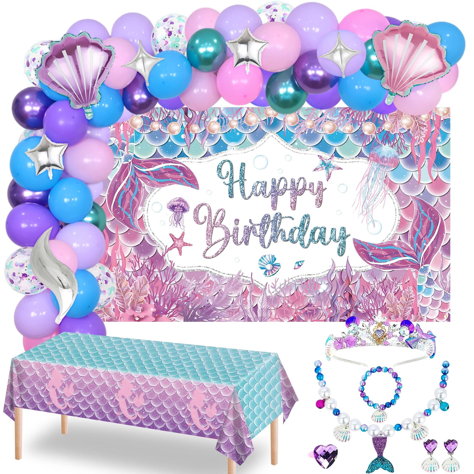 Holkcog Mermaid Birthday ballons Party Decorations for Girls, Mermaid ...