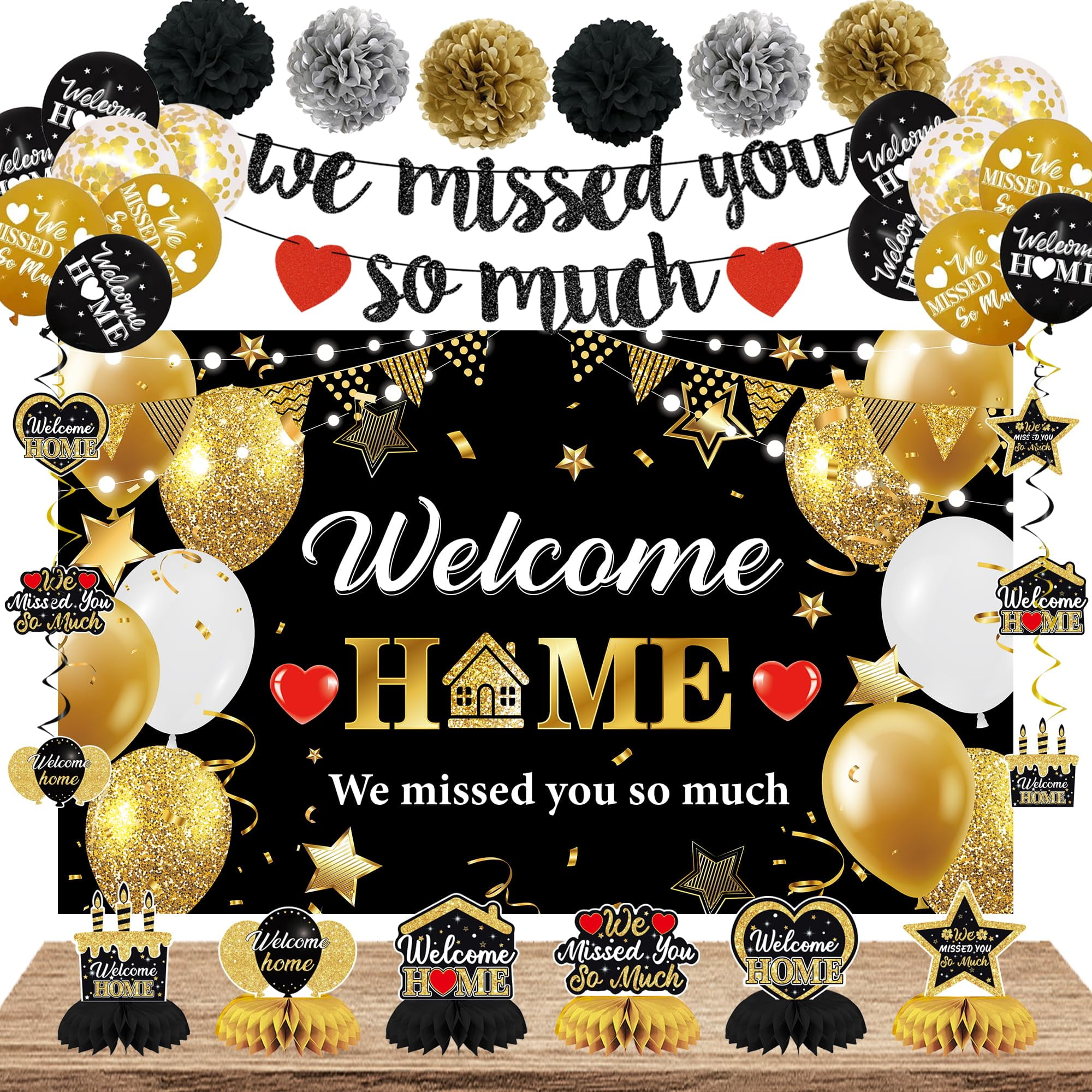 Holkcog Welcome Home Decoration SSF20 Black Gold Welcome Back Party ...