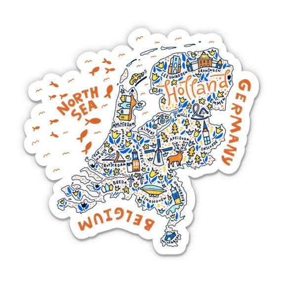 Holland Cute Map - 5" Vinyl Sticker - For Car Laptop I-Pad - Waterproof ...