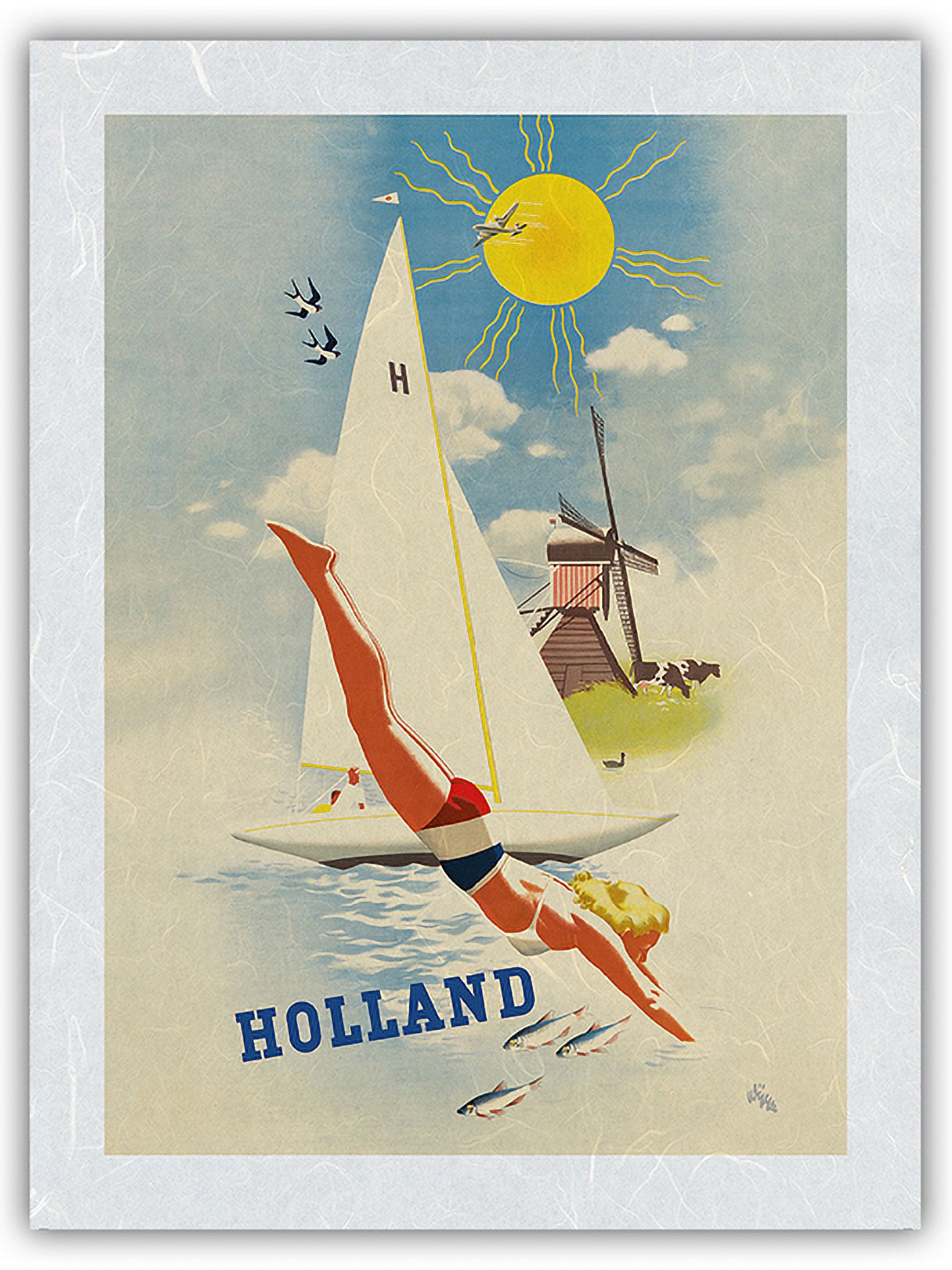 Holland - Dutch Windmill - Vintage Travel Poster by Jan Wijga c.1948 ...