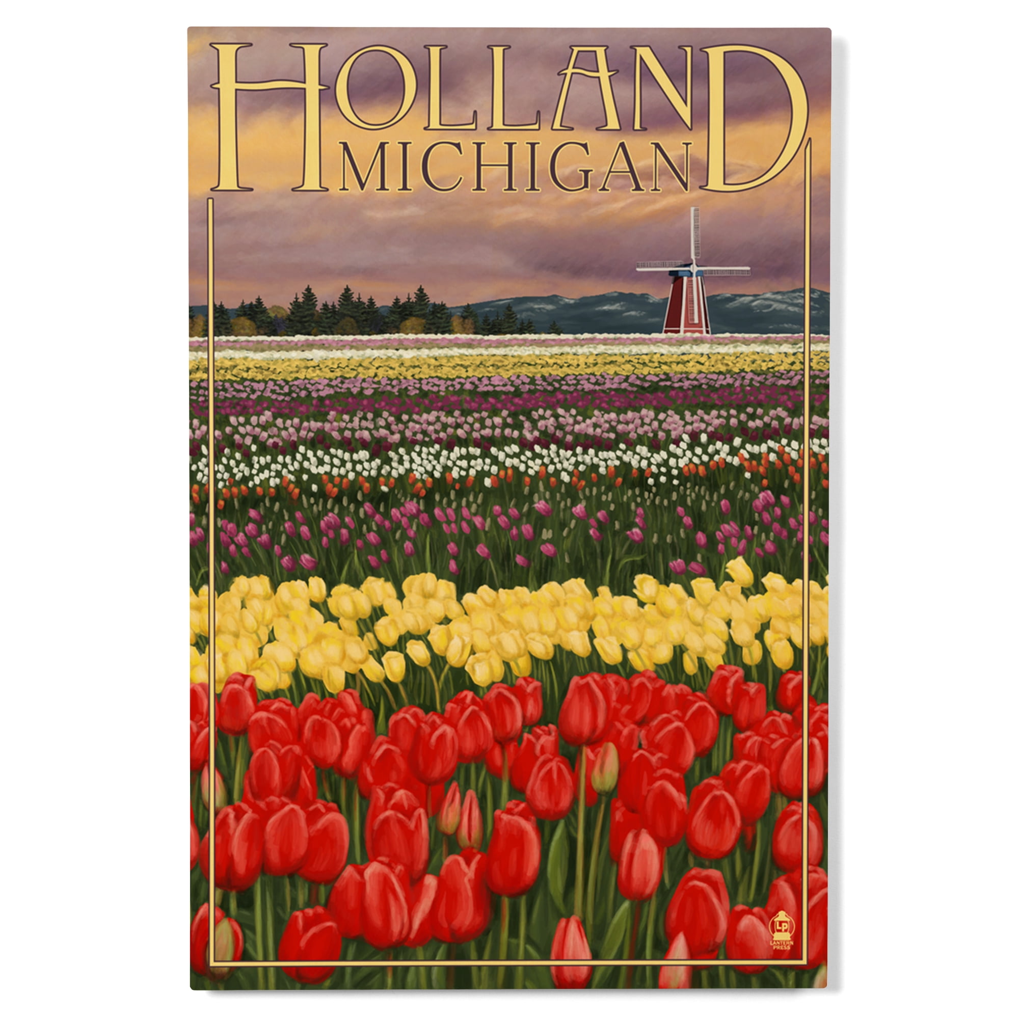 Holland, Michigan, Tulip Fields Birch Wood Wall Sign (12x18 Rustic Home ...