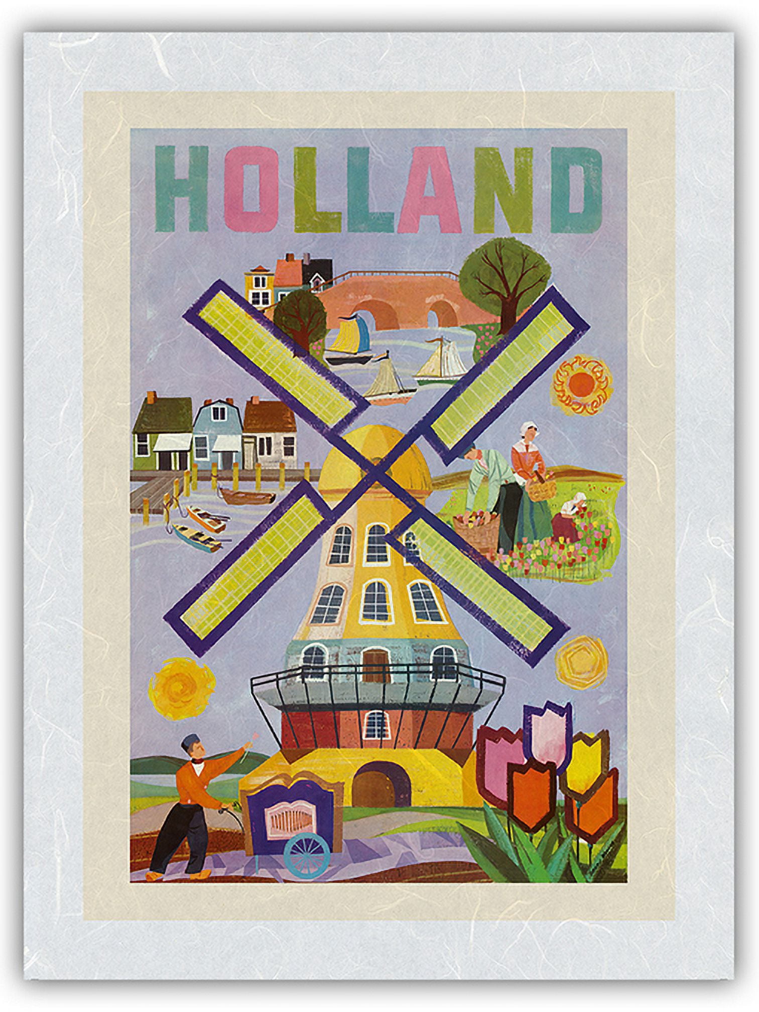 Holland Netherlands - Dutch Windmill - Vintage Travel Poster by Berry ...