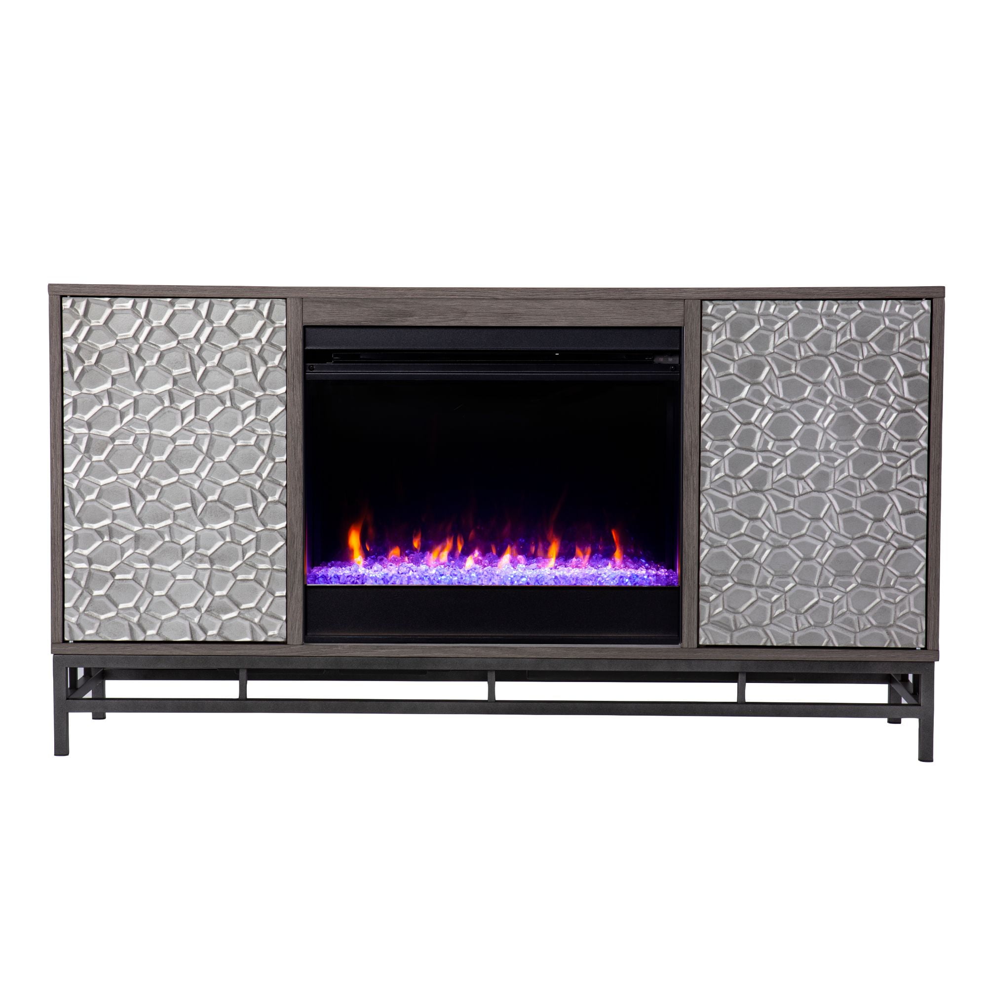 Hollesborne Color Changing Fireplace with Media Storage in Gray ...