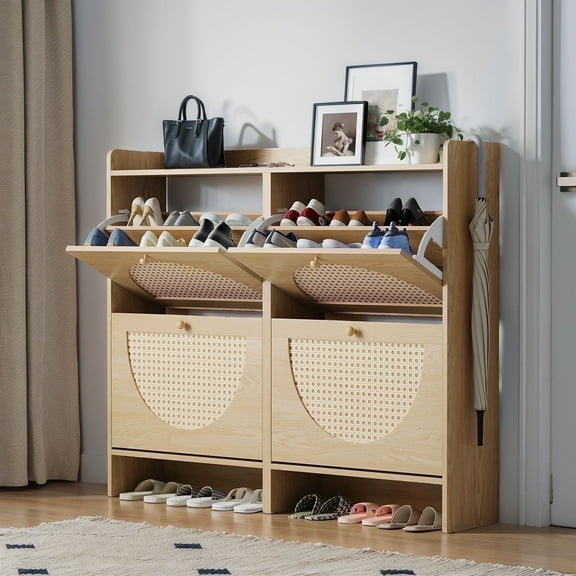 Shoe Cabinet,Shoe Cabinet with 3 Adjustable Shelves & Coat Rack ...