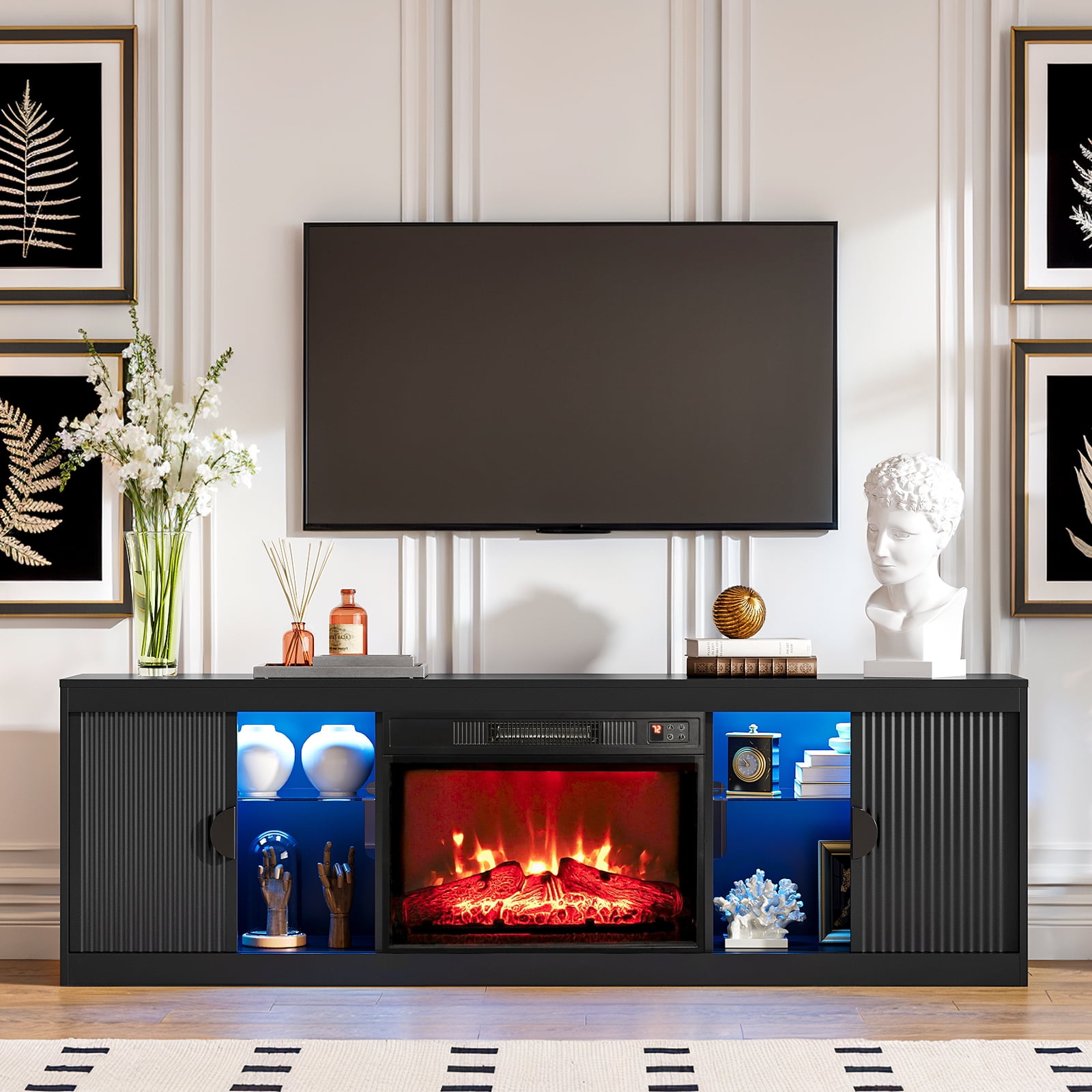 Holliwill 70" Fireplace TV Stand for TVs up to 80" with LED Lights ...