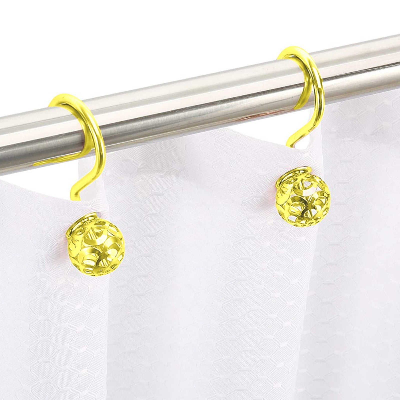 Hollow Ball Metal Shower Curtain Hook Gold Hanging Hooks, 12 * Hollow ...