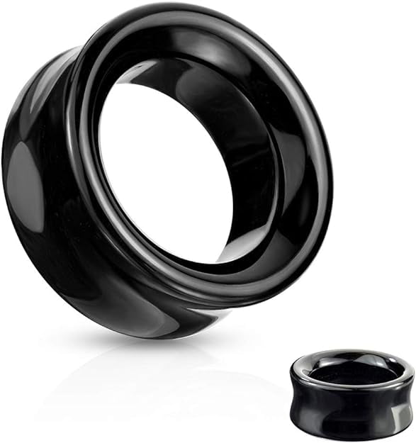 Hollow Black Obsidian Tunnels Organic Stone Double Saddle Ear Plugs ...