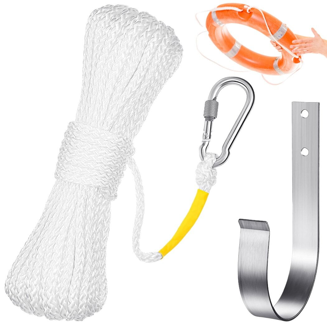 Hollow Braided Polypropylene Line Rope Heaving Line with Spring Hook for Ring Buoy Pool Life ...