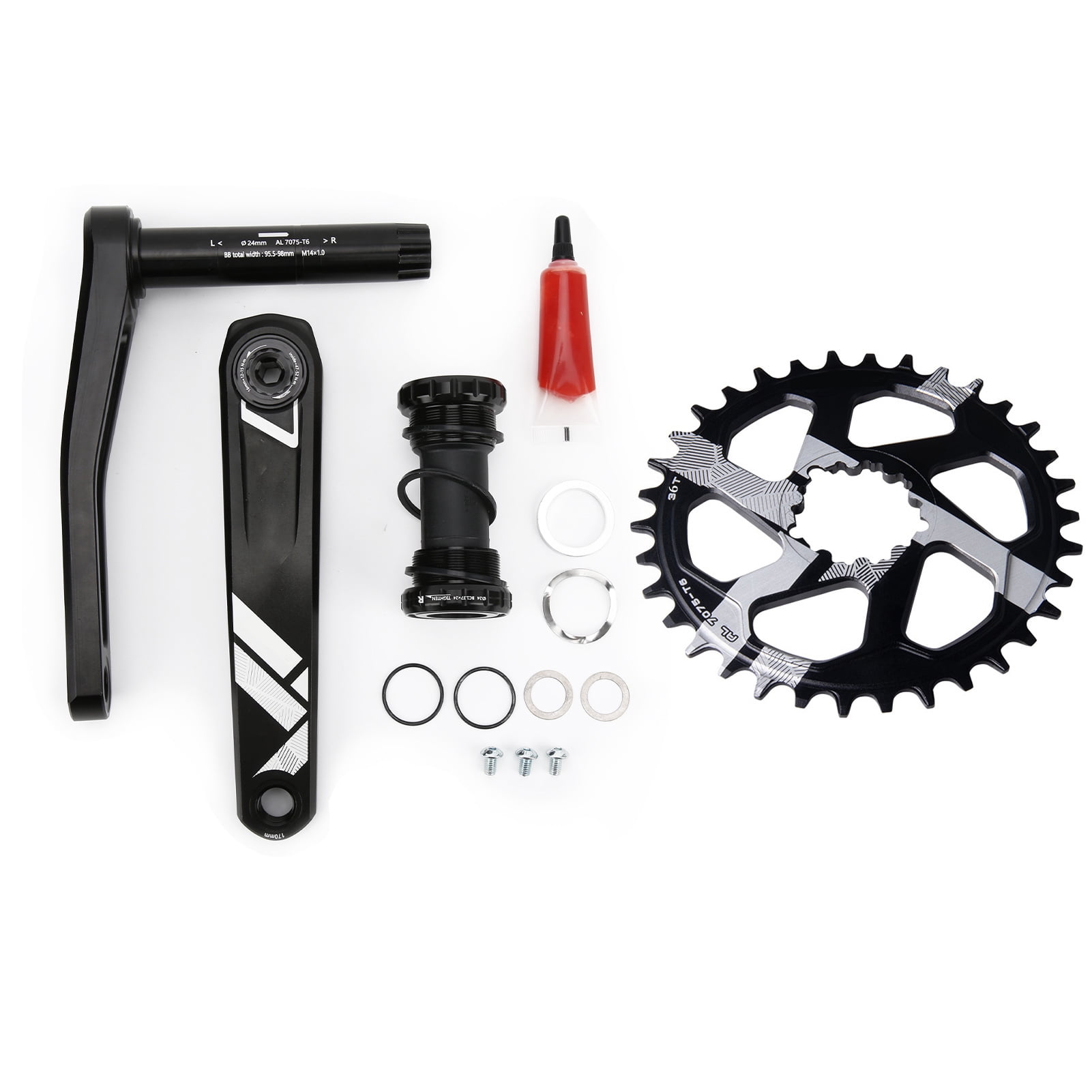 Hollow Crankset Bottom Bracket Bolts Bike Set with Chain Ring 36T ...